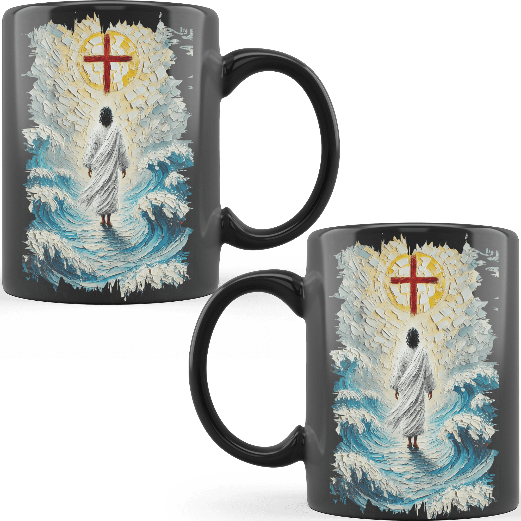 Lotusprinthandmade Jesus Christ Walking On Christian Black Ceramic Mug ...