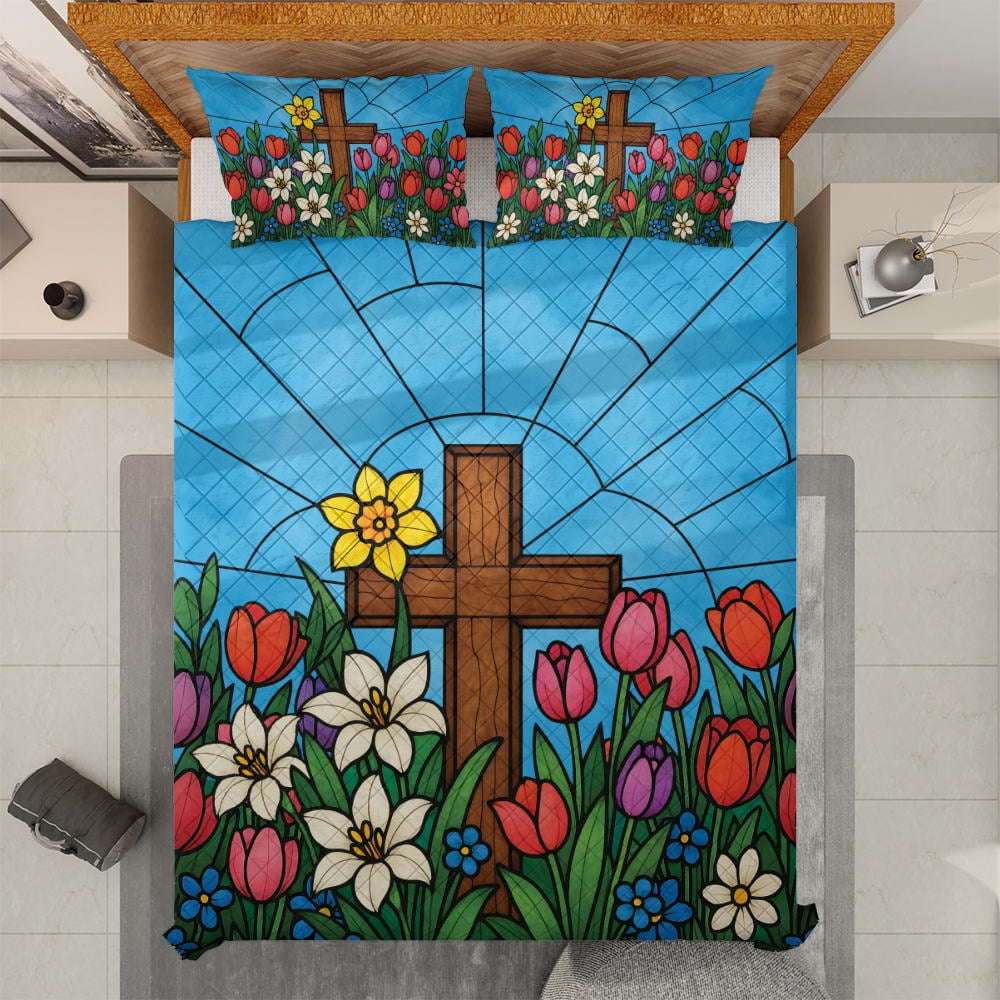 Lotusprinthandmade Jesus Christian and Colorful Floral Quilt Bedding ...