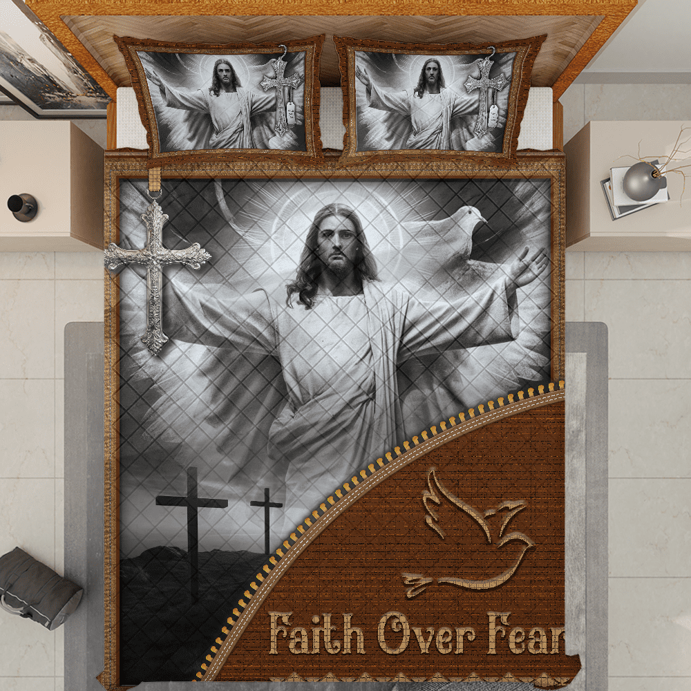 Lotusprinthandmade Jesus Christian God Quilt Bedding Set (White Binding ...