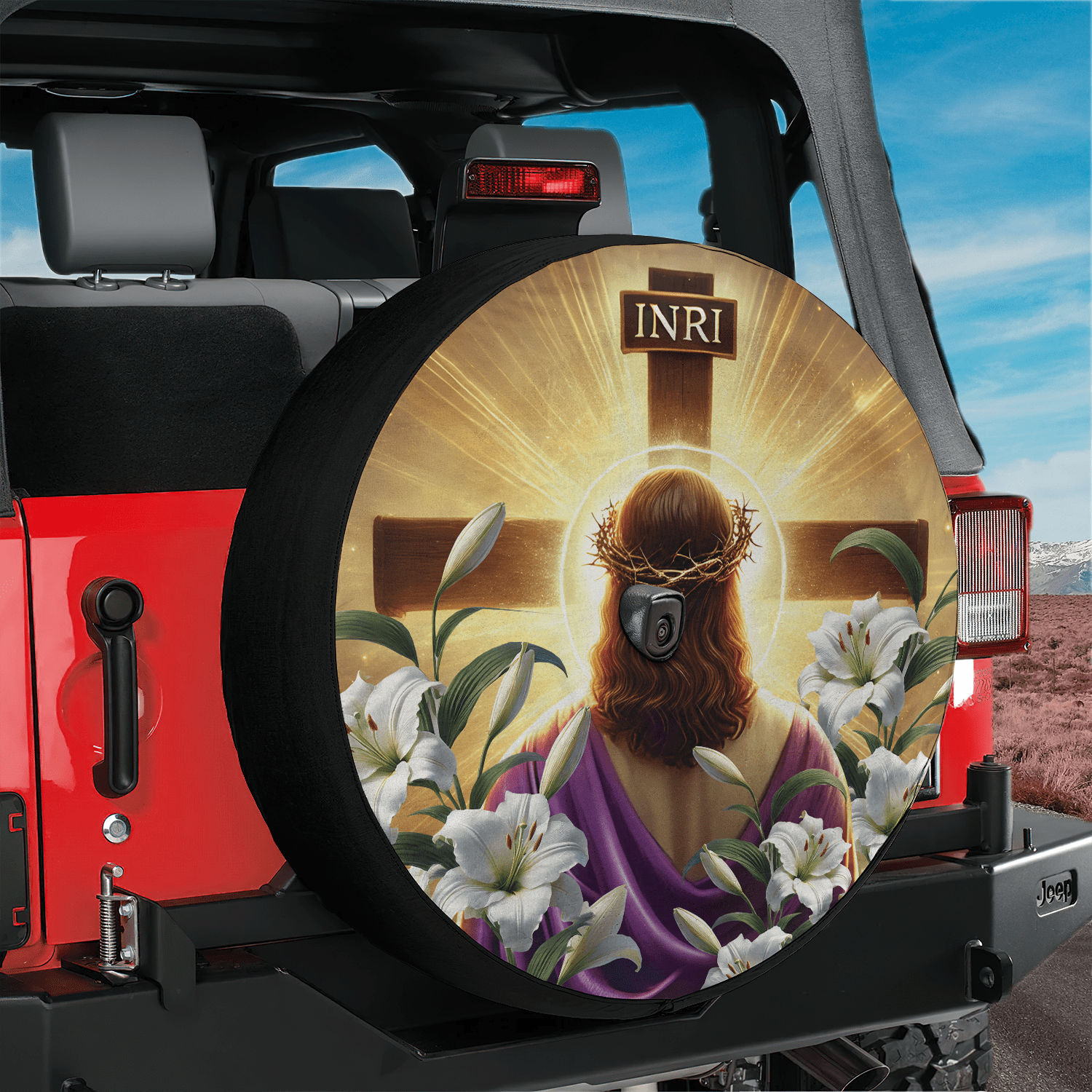 Lotusprinthandmade Jesus Christian Spare Tire Cover With Backup Camera ...