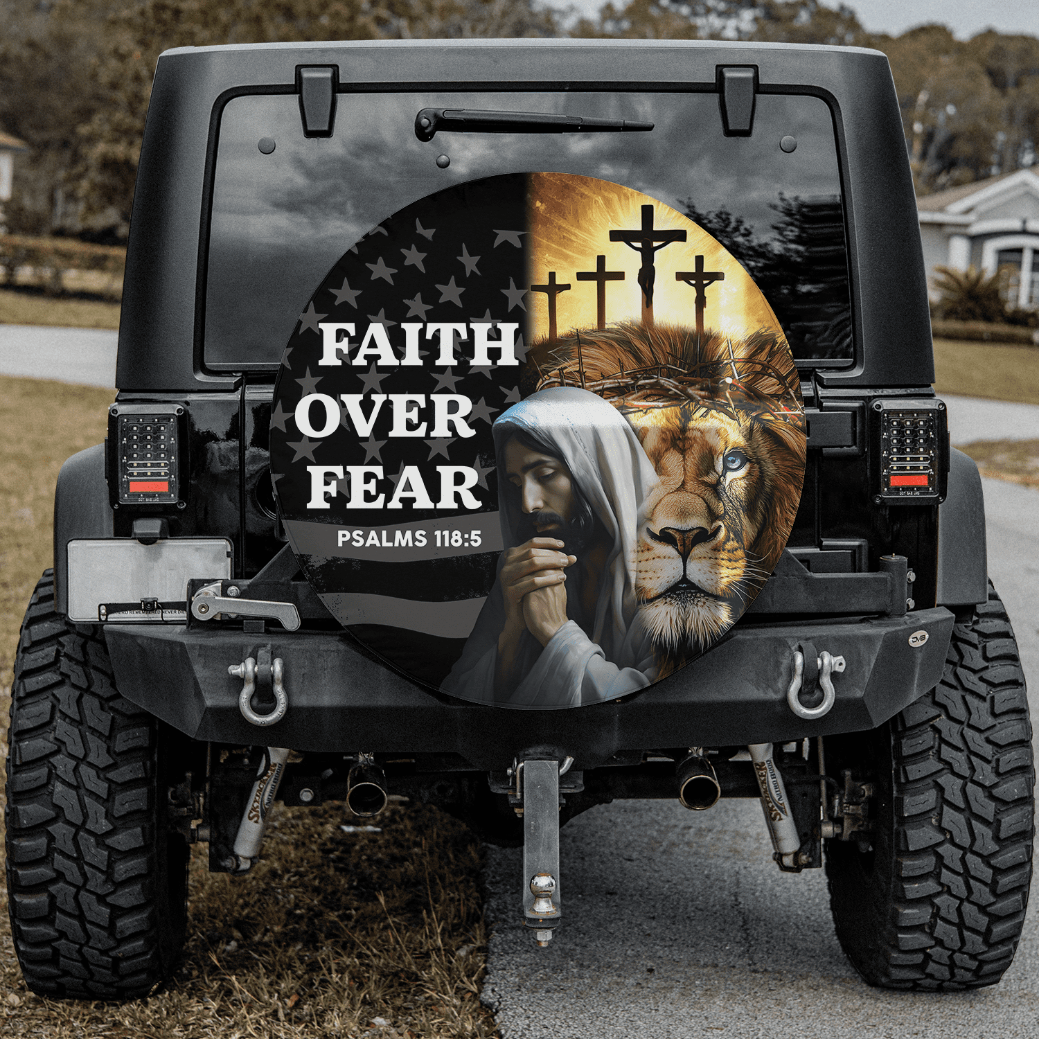Lotusprinthandmade Jesus Faith Lion of Judah Christian Cross Spare Tire ...