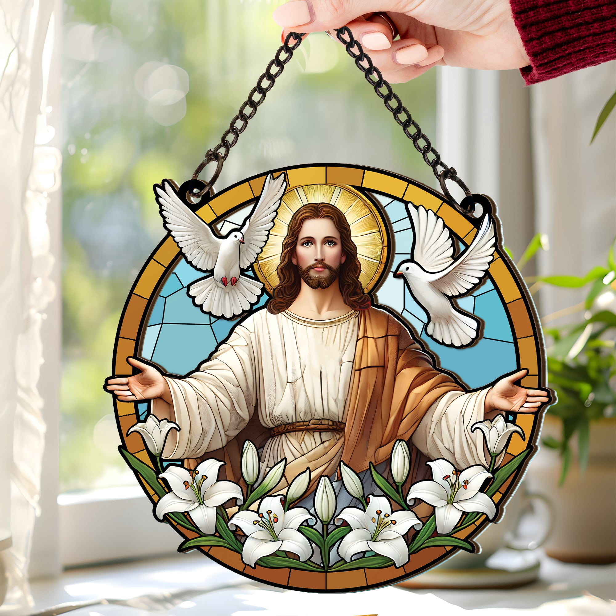 Lotusprinthandmade Jesus Faith and Hope Custom Shape Window Hanging ...