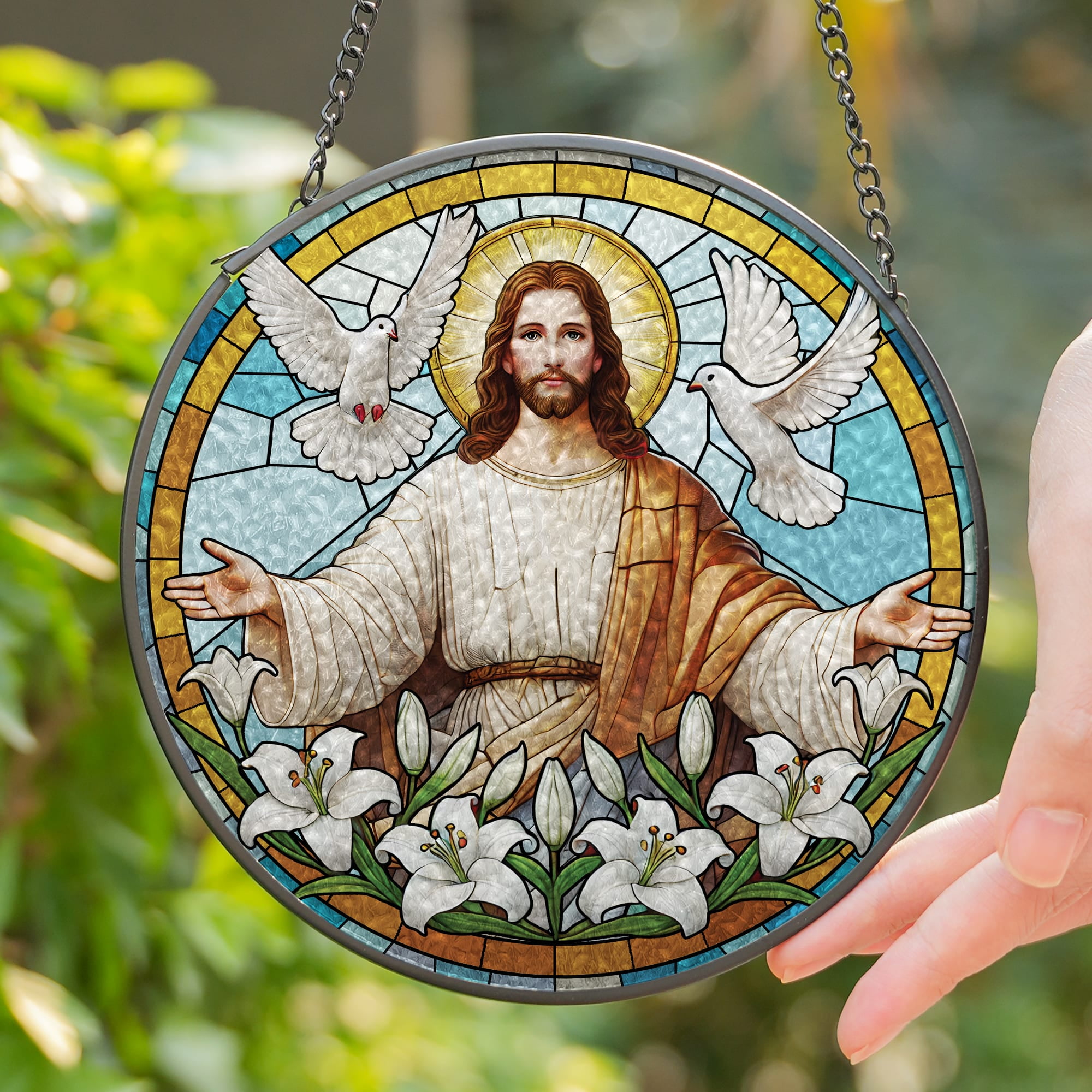 Lotusprinthandmade Jesus Faith and Hope Stained Glass Suncatcher for ...