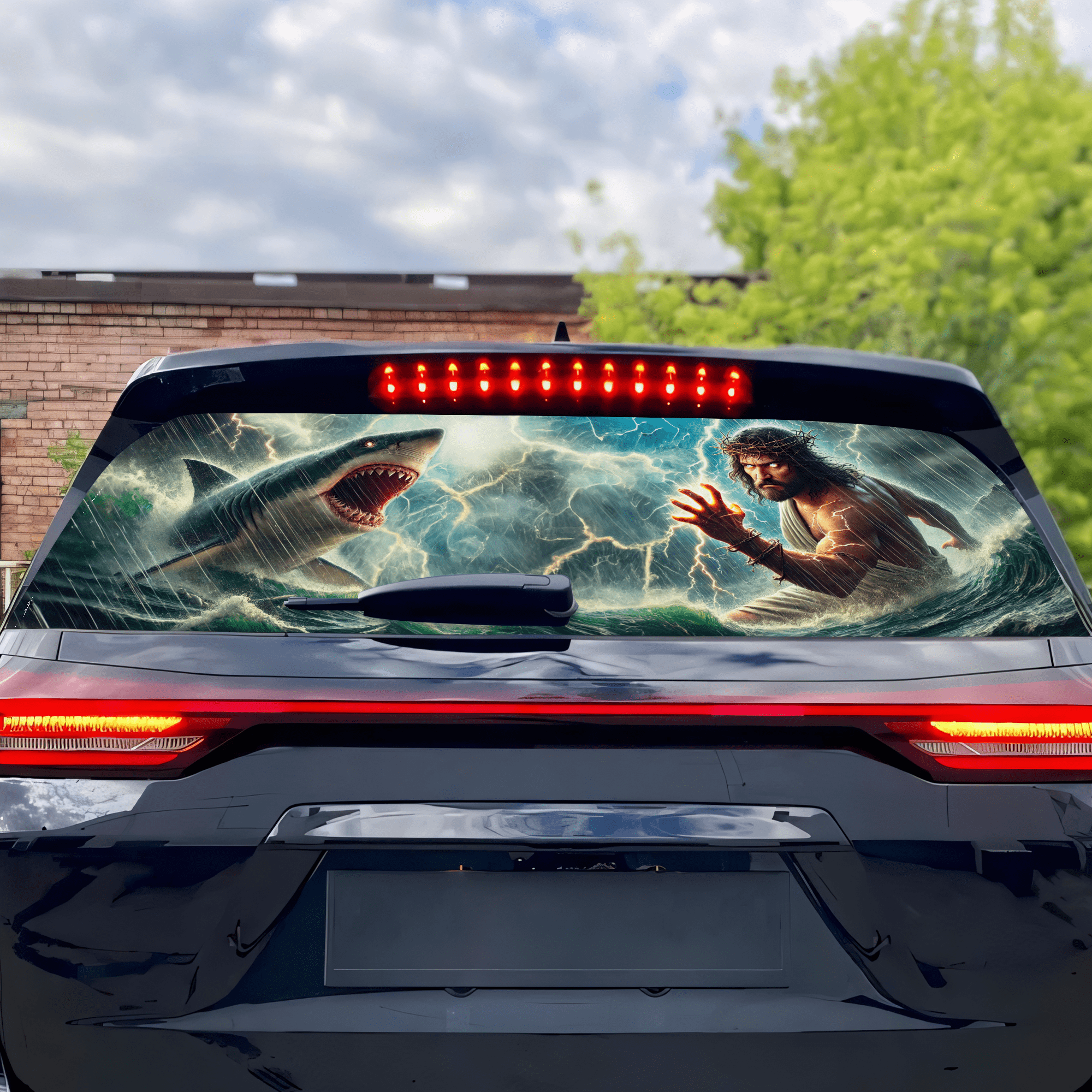 Lotusprinthandmade Jesus Fighting Shark Rear Window Car Decal 3 Sizes ...