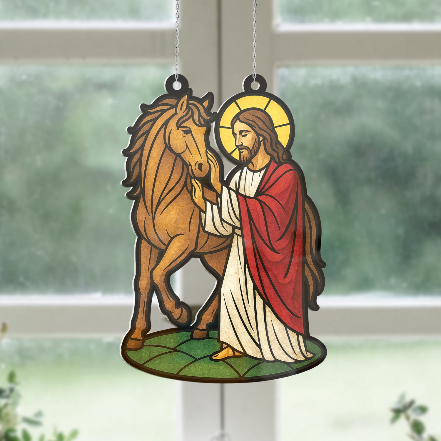 Lotusprinthandmade Jesus and Horse Christian Custom Shape Window ...