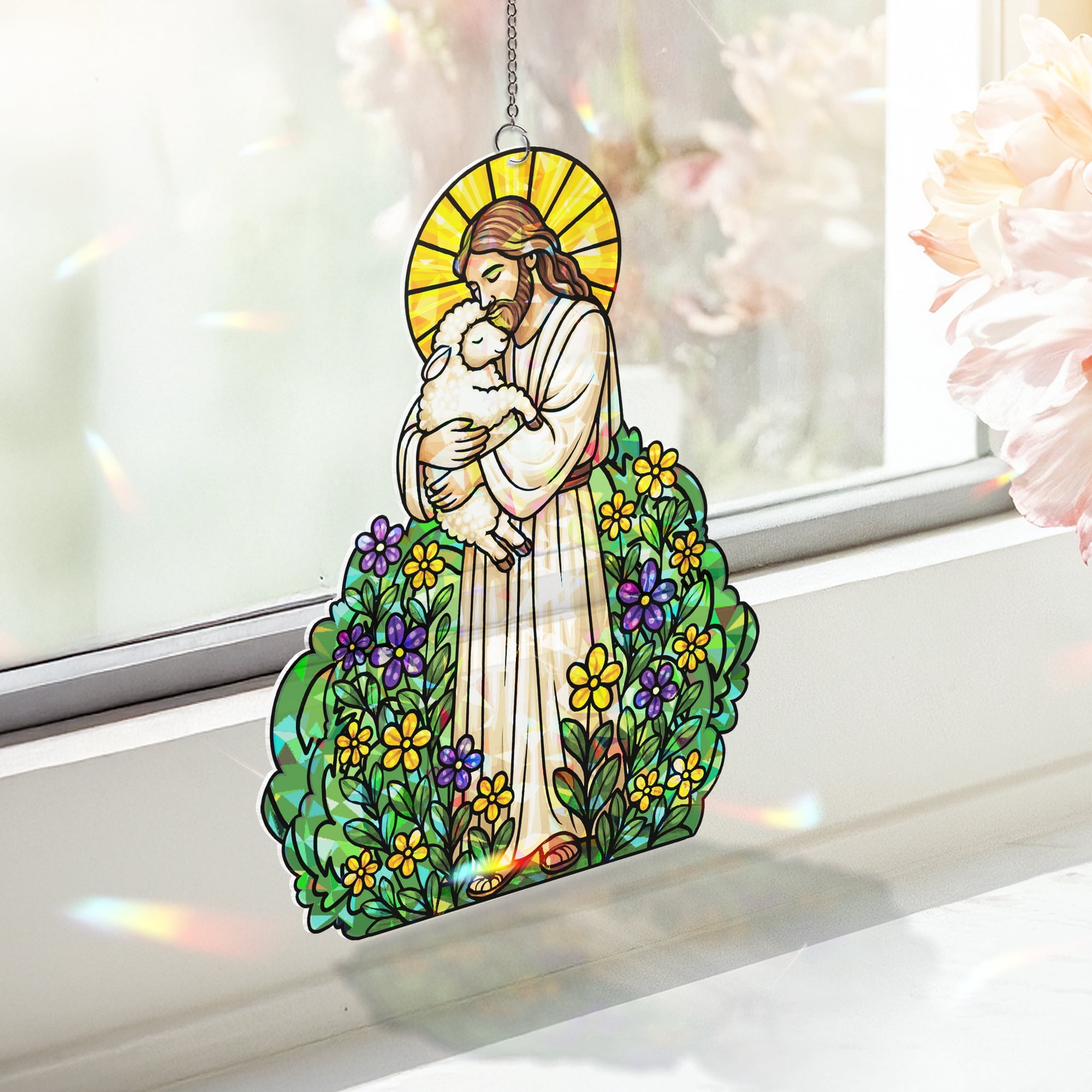Lotusprinthandmade Jesus Hugging Sheep Custom Shape Broken Glass ...