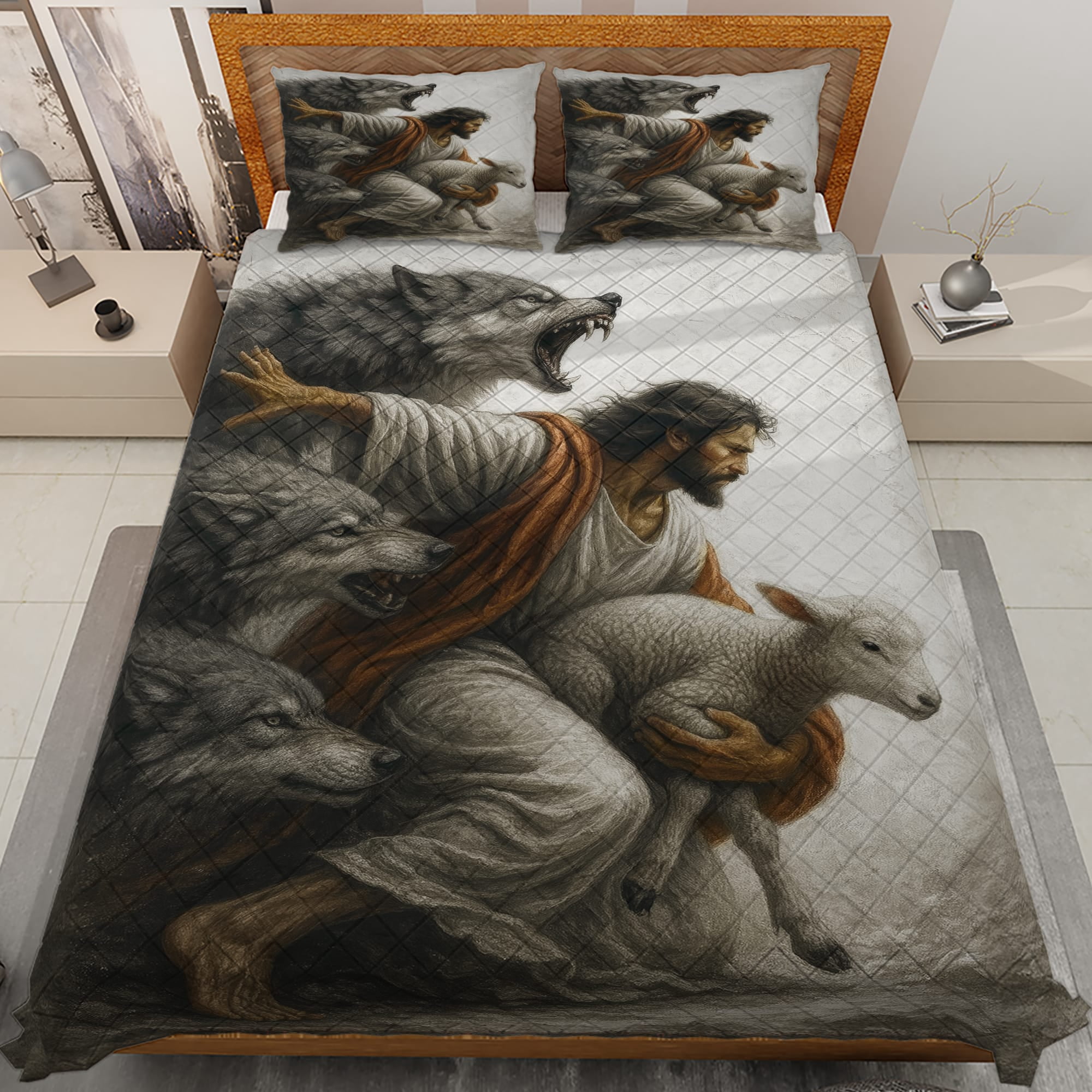 Lotusprinthandmade Jesus and Lamb Wolf Christian Quilt Bedding Set ...
