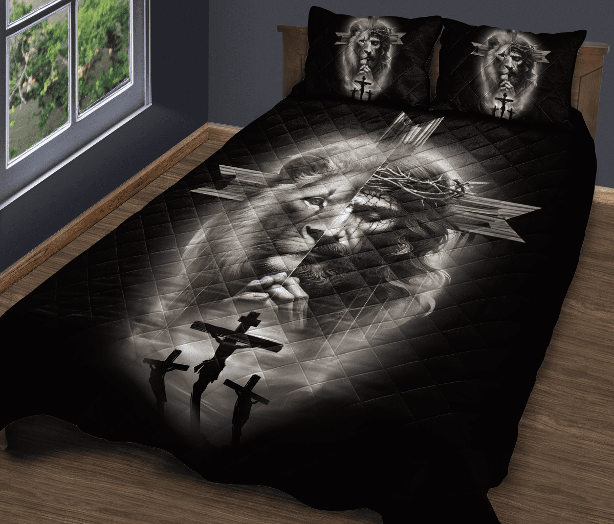 Lotusprinthandmade Jesus and Lion Christian God Quilt Bedding Set (Fold ...