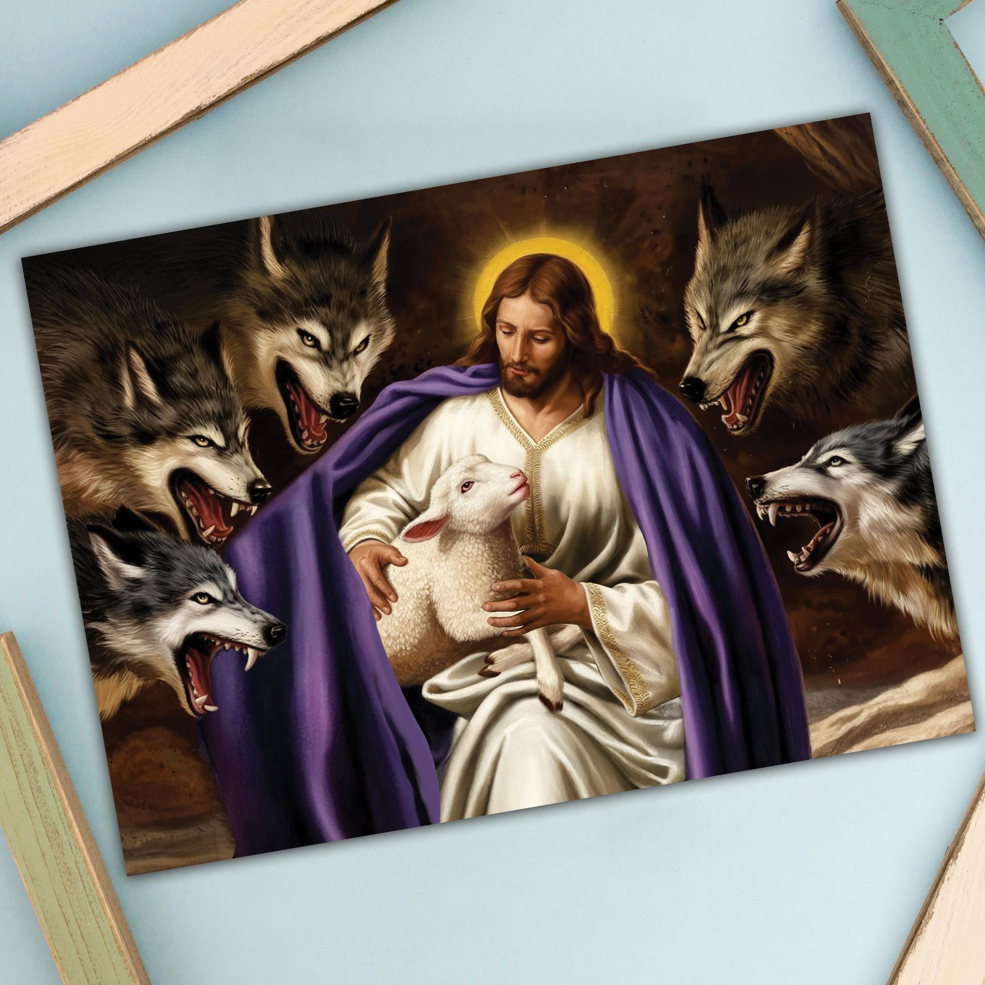 Lotusprinthandmade Jesus Protects Lamb From Wolf Poster 32" x 48 ...