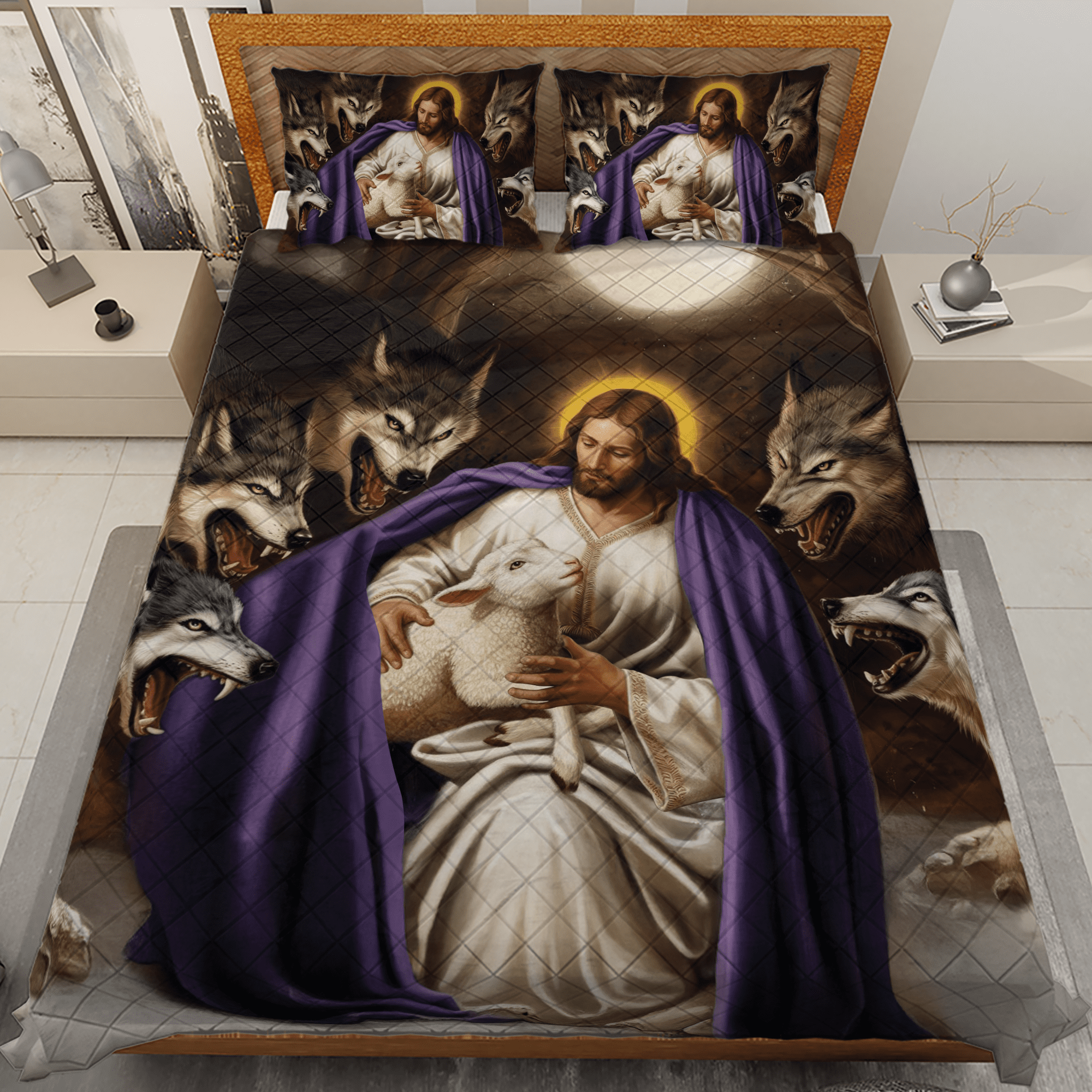 Lotusprinthandmade Jesus Protects Lamb From Wolf Quilt Bedding Set ...