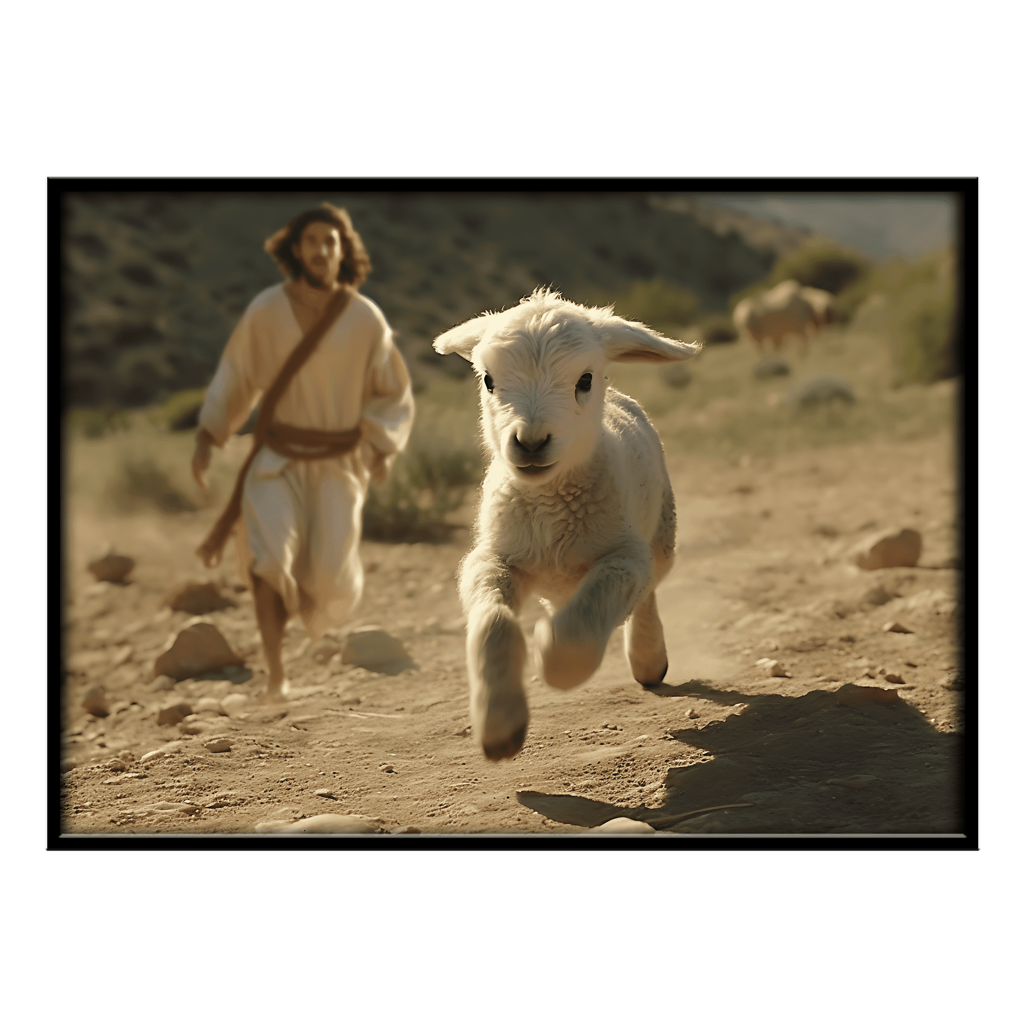 Lotusprinthandmade Jesus Runs Towards a Lost Lamb Canvas 1.5in 12" x 8 ...