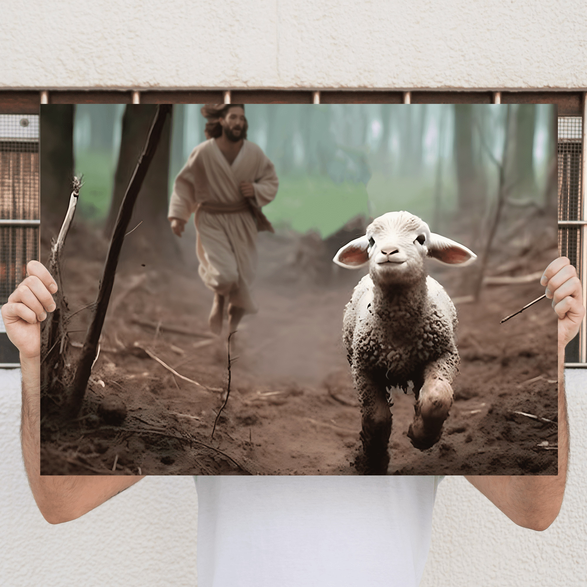 Lotusprinthandmade Jesus Runs Towards a Lost Lamb Poster 24" x 36 ...