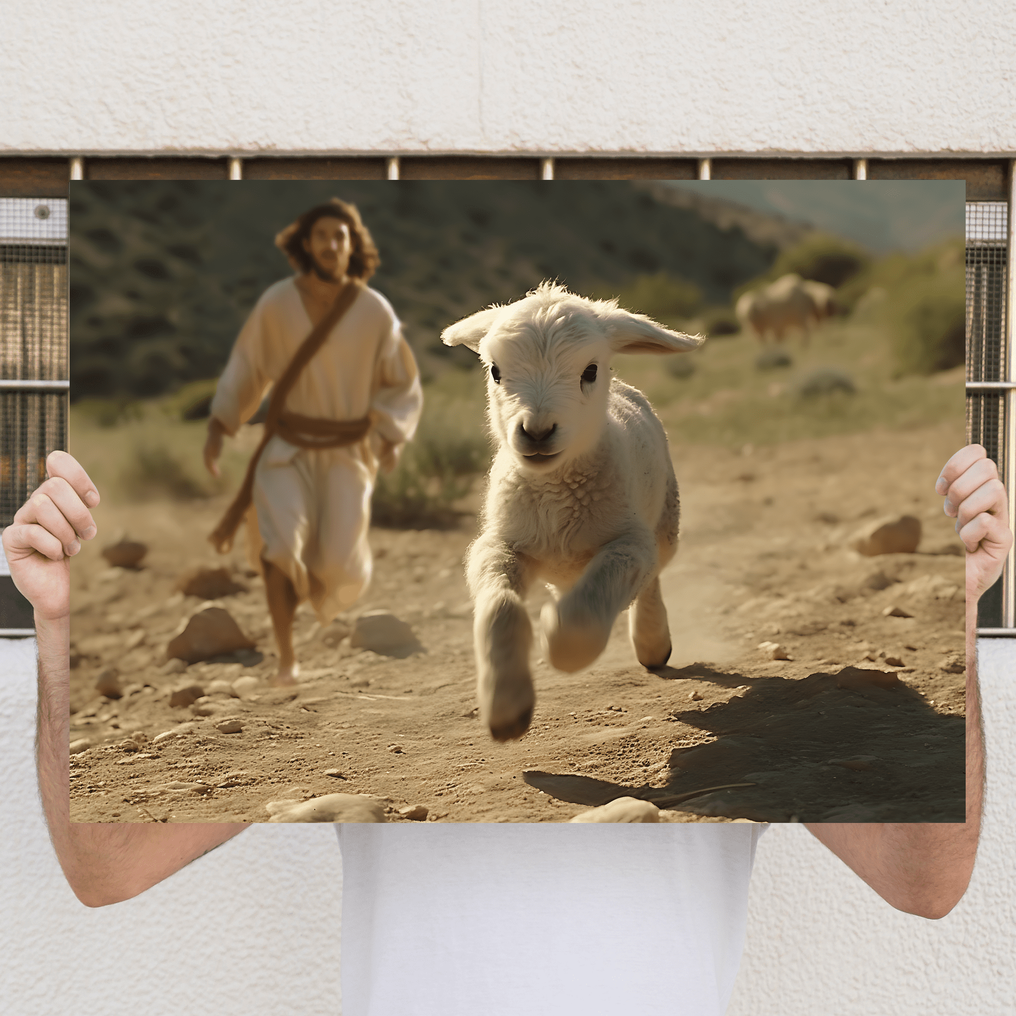 Lotusprinthandmade Jesus Runs Towards a Lost Lamb Poster 24" x 36 ...