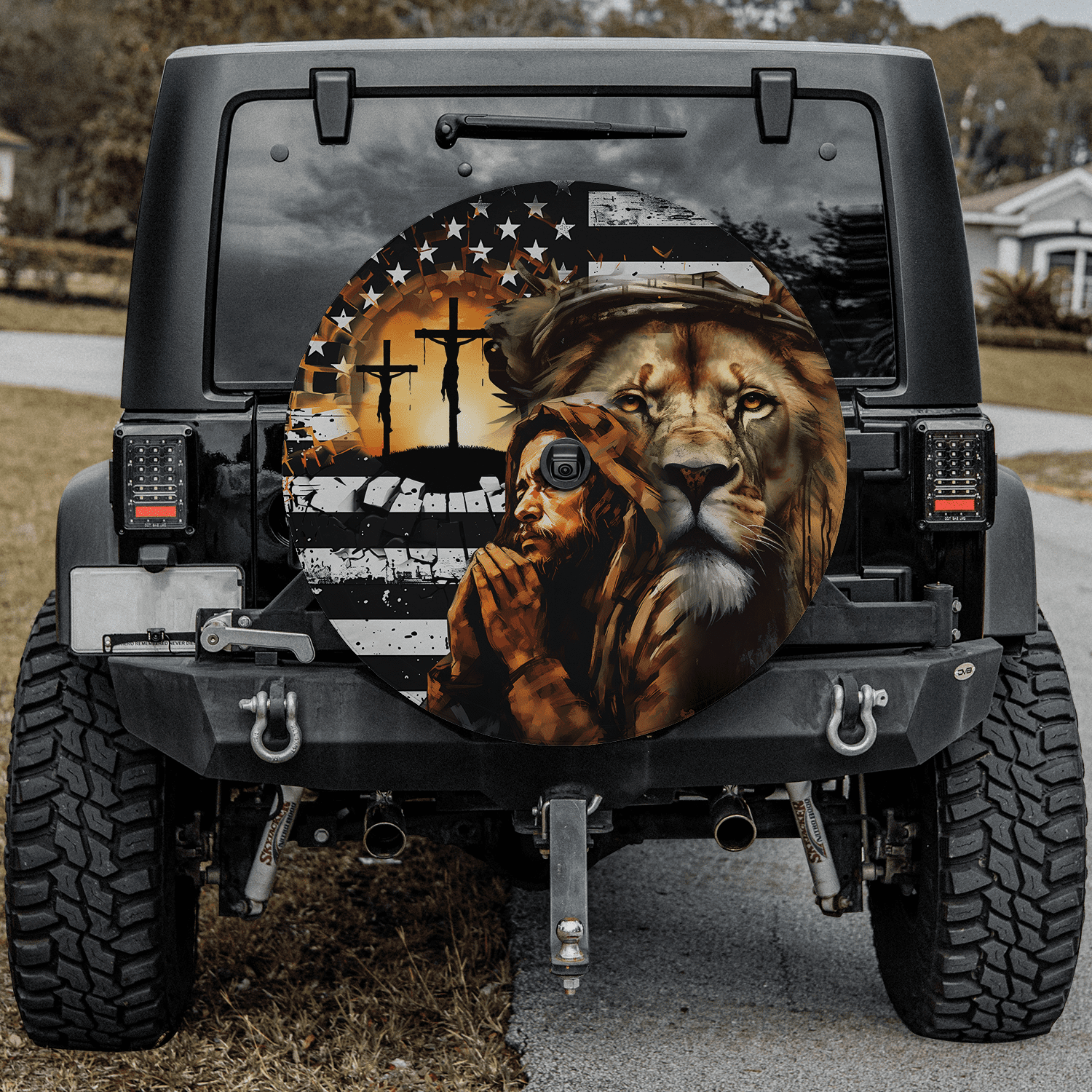 Lotusprinthandmade Jesus US Flag Spare Tire Cover With Backup Camera ...