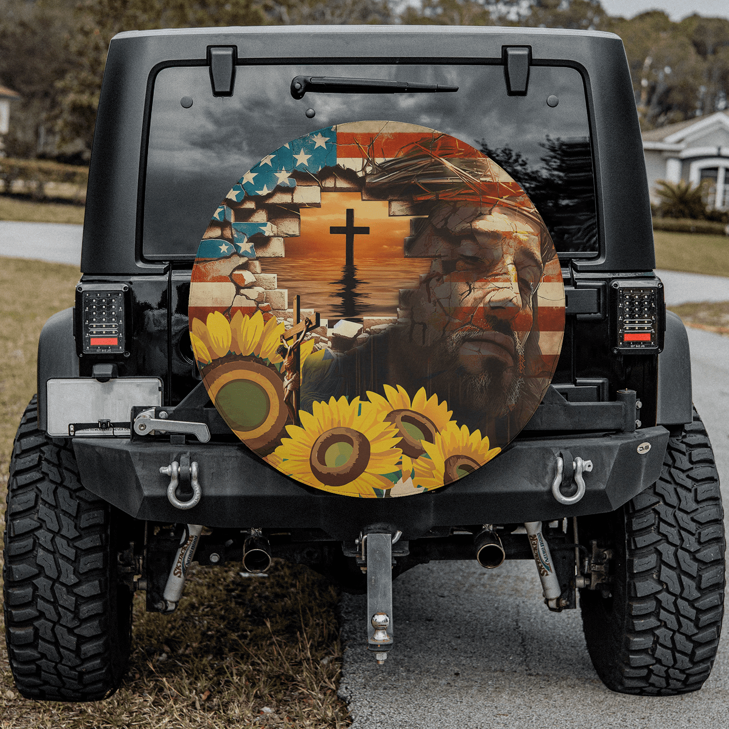 Lotusprinthandmade Jesus US Flag Spare Tire Cover Without Backup Camera ...