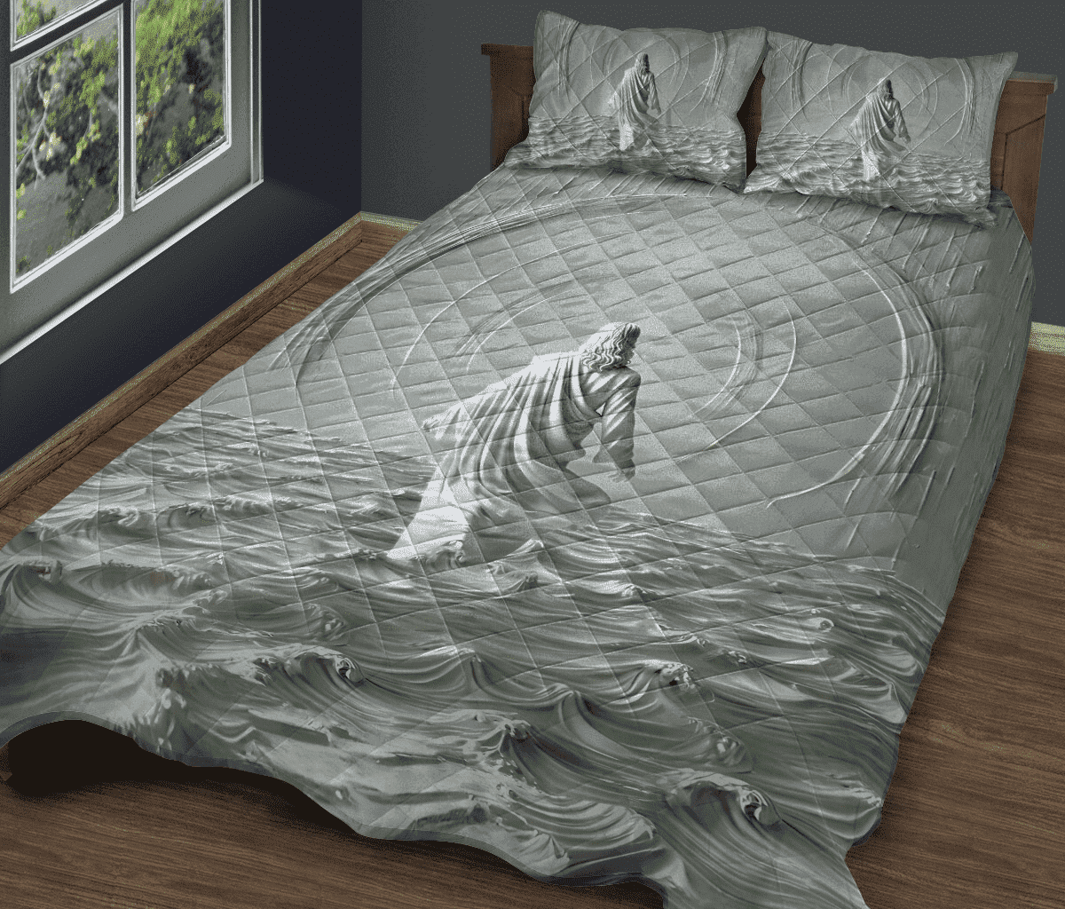 Lotusprinthandmade Jesus on Water Quilt Bedding Set, Fold Hem, 60x70 ...
