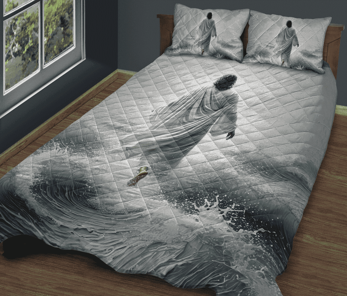 Lotusprinthandmade Jesus on Water Quilt Bedding Set, Fold Hem, 80x90 ...