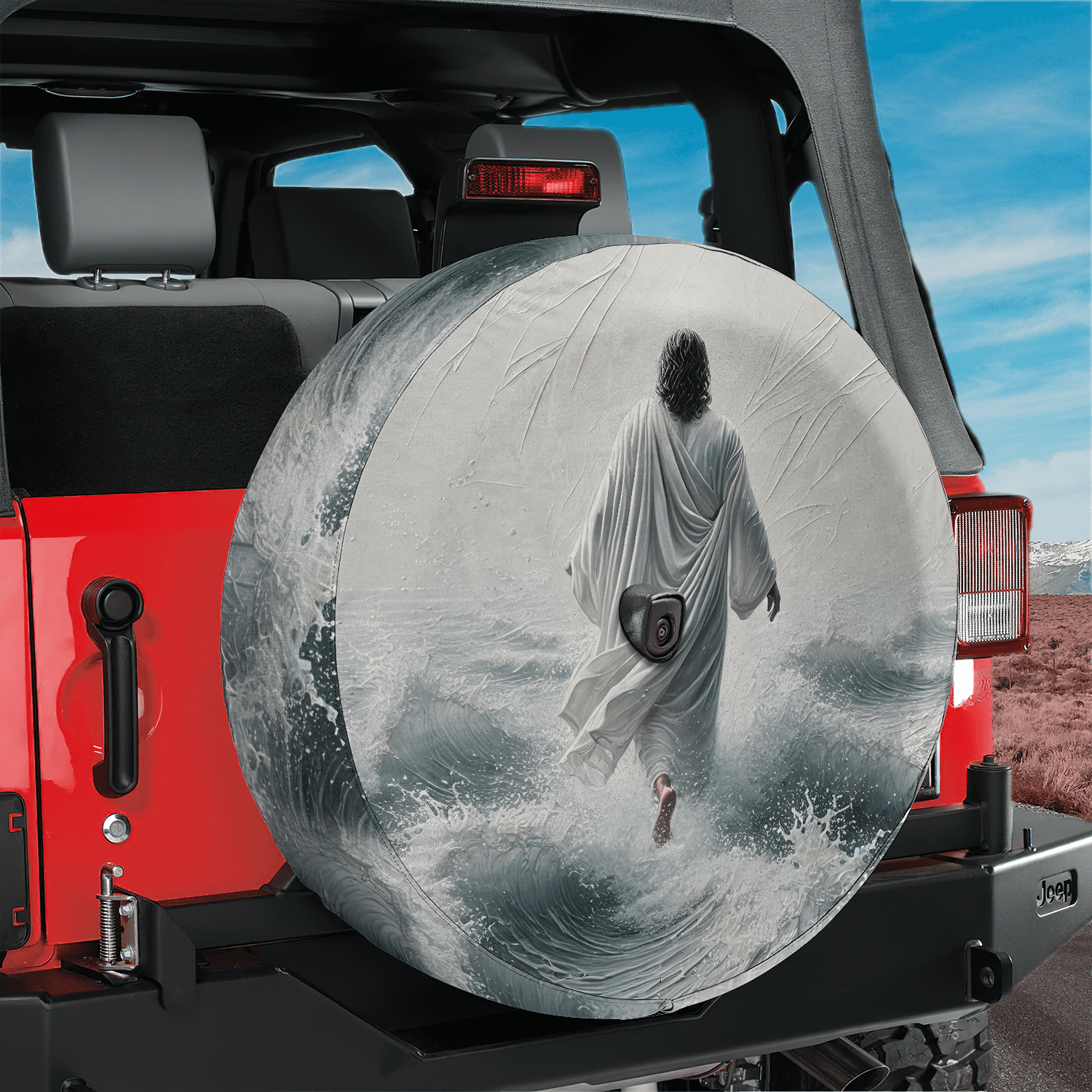 Lotusprinthandmade Jesus on Water Spare Tire Cover With Backup Camera ...