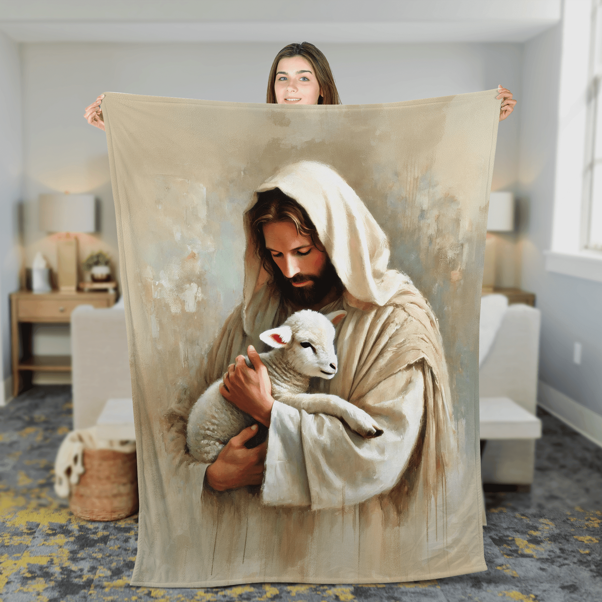 Lotusprinthandmade Jesus With Lamb Christian Faith Fleece Blanket 2 ...