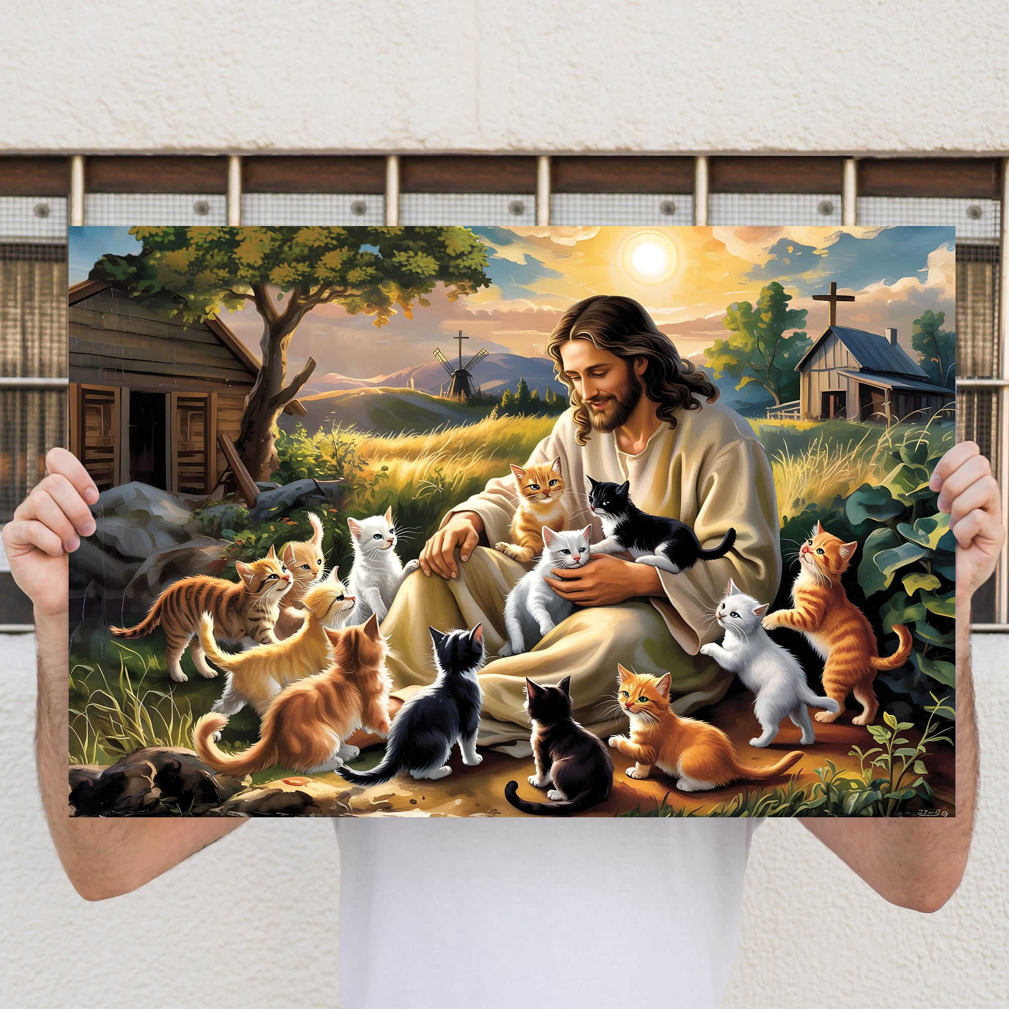 Lotusprinthandmade Jesus and Cat Poster 24" x 36", jesus and cat poster ...