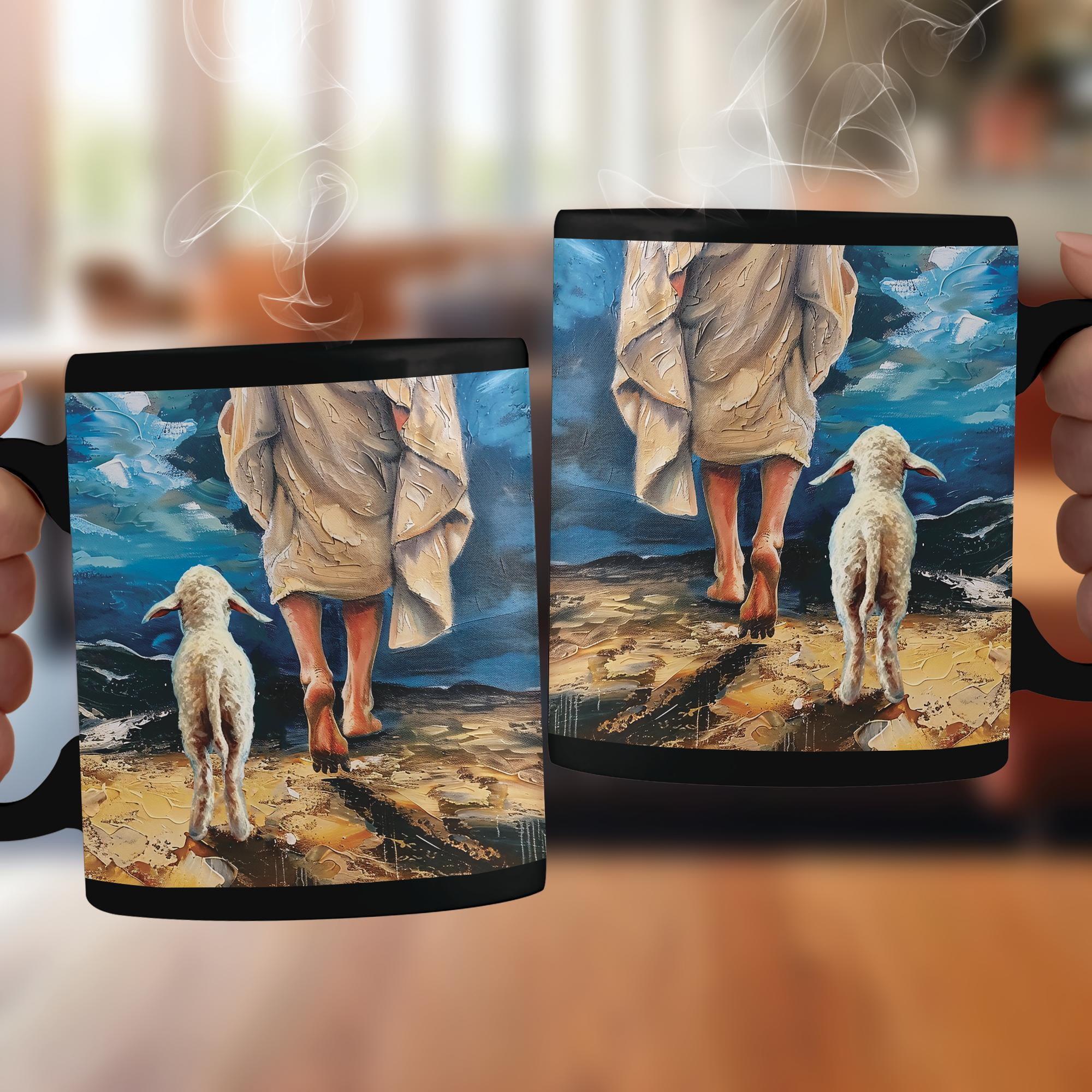 Lotusprinthandmade Jesus and Lamb Animal Black Ceramic Mug (11oz) (Made ...