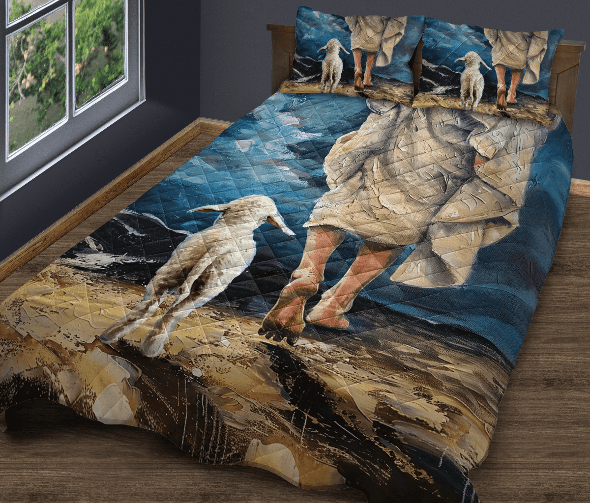 Lotusprinthandmade Jesus and Lamb Animal Quilt Bedding Set (White ...
