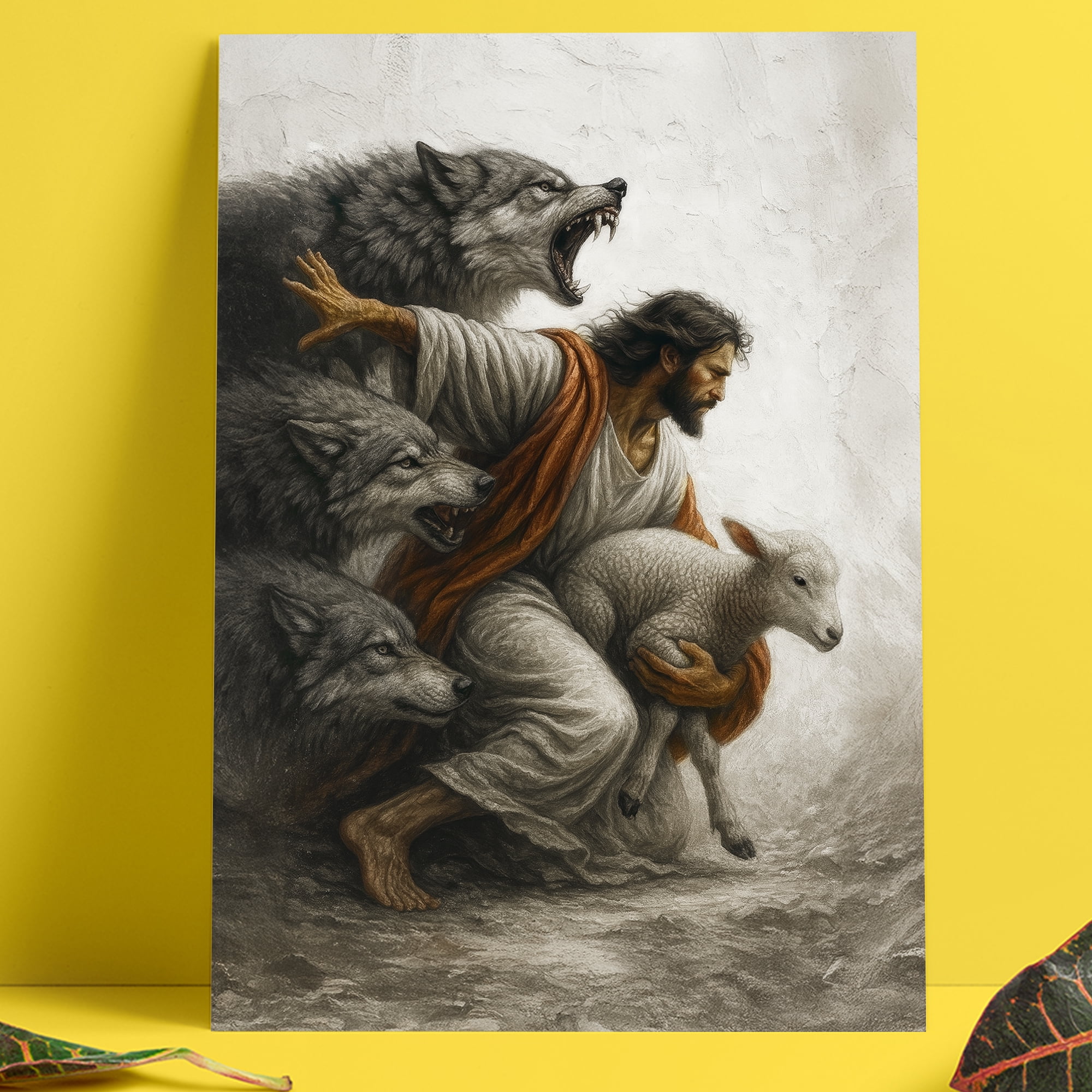 Lotusprinthandmade Jesus and Lamb Wolf Christian Poster 24" x 24 ...