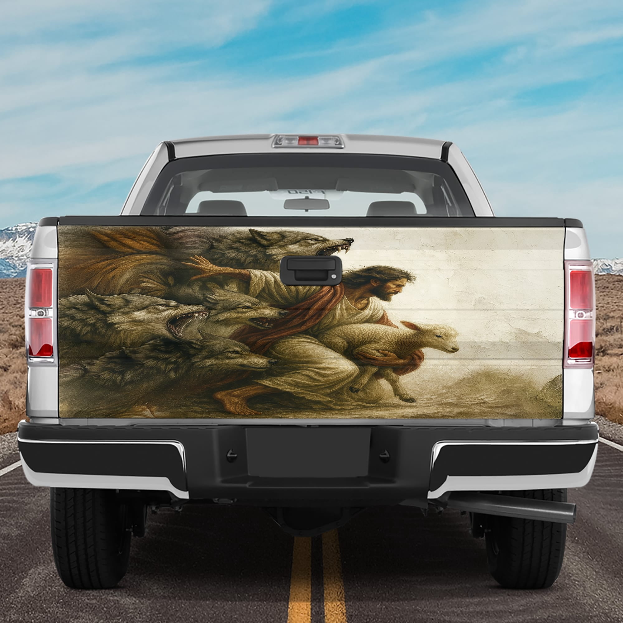 Lotusprinthandmade Jesus and Lamb Wolf Christian Tailgate Wrap 2 Sizes ...