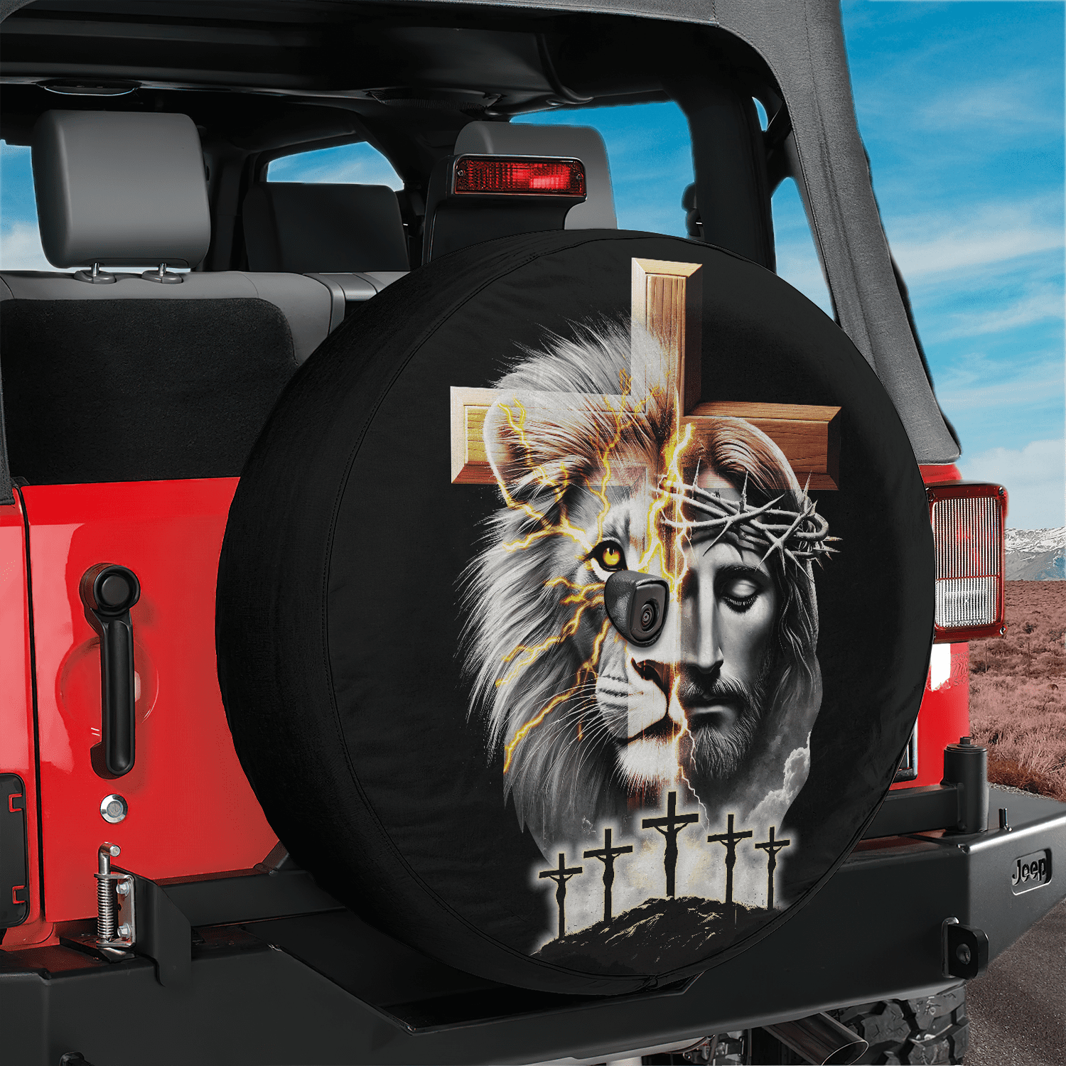 Lotusprinthandmade Jesus and Lion Christian God Spare Tire Cover With ...