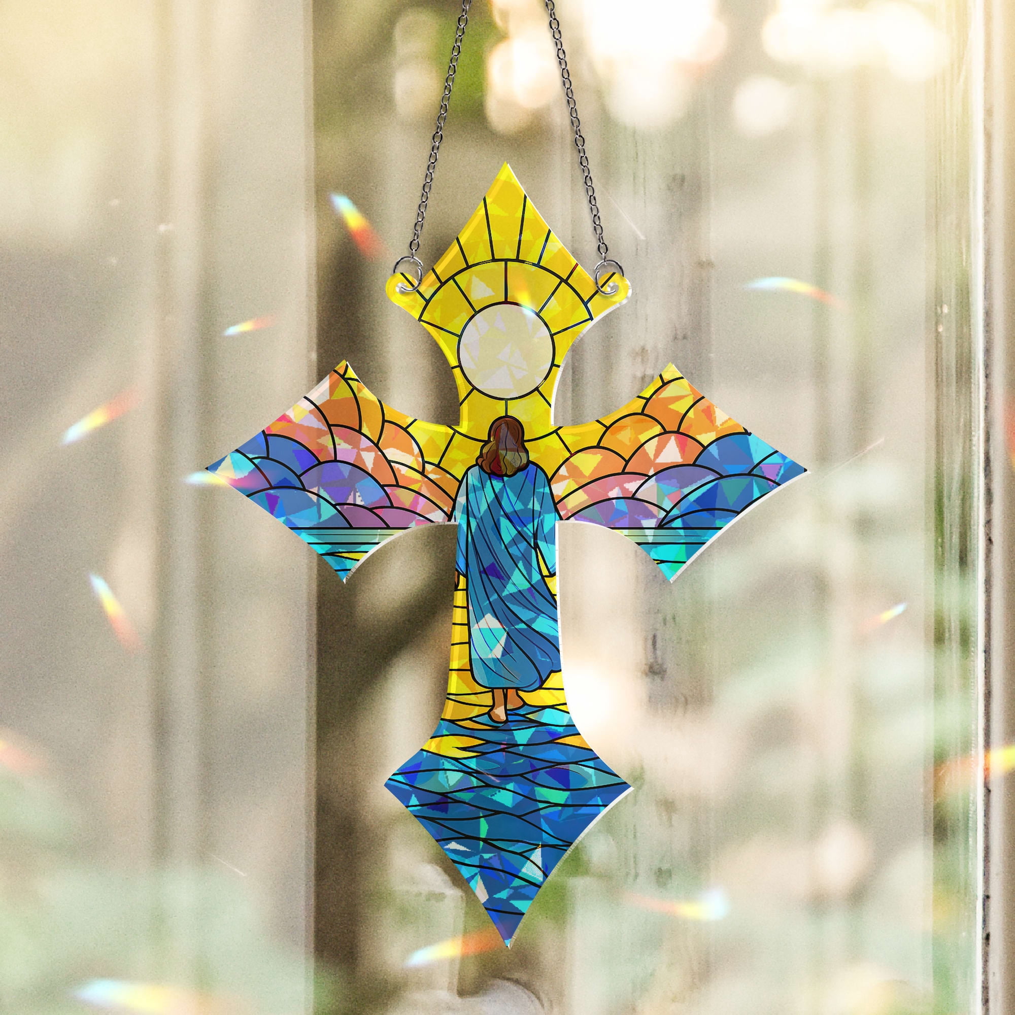 Lotusprinthandmade Jesus on Water Custom Shape Broken Glass Hologram ...