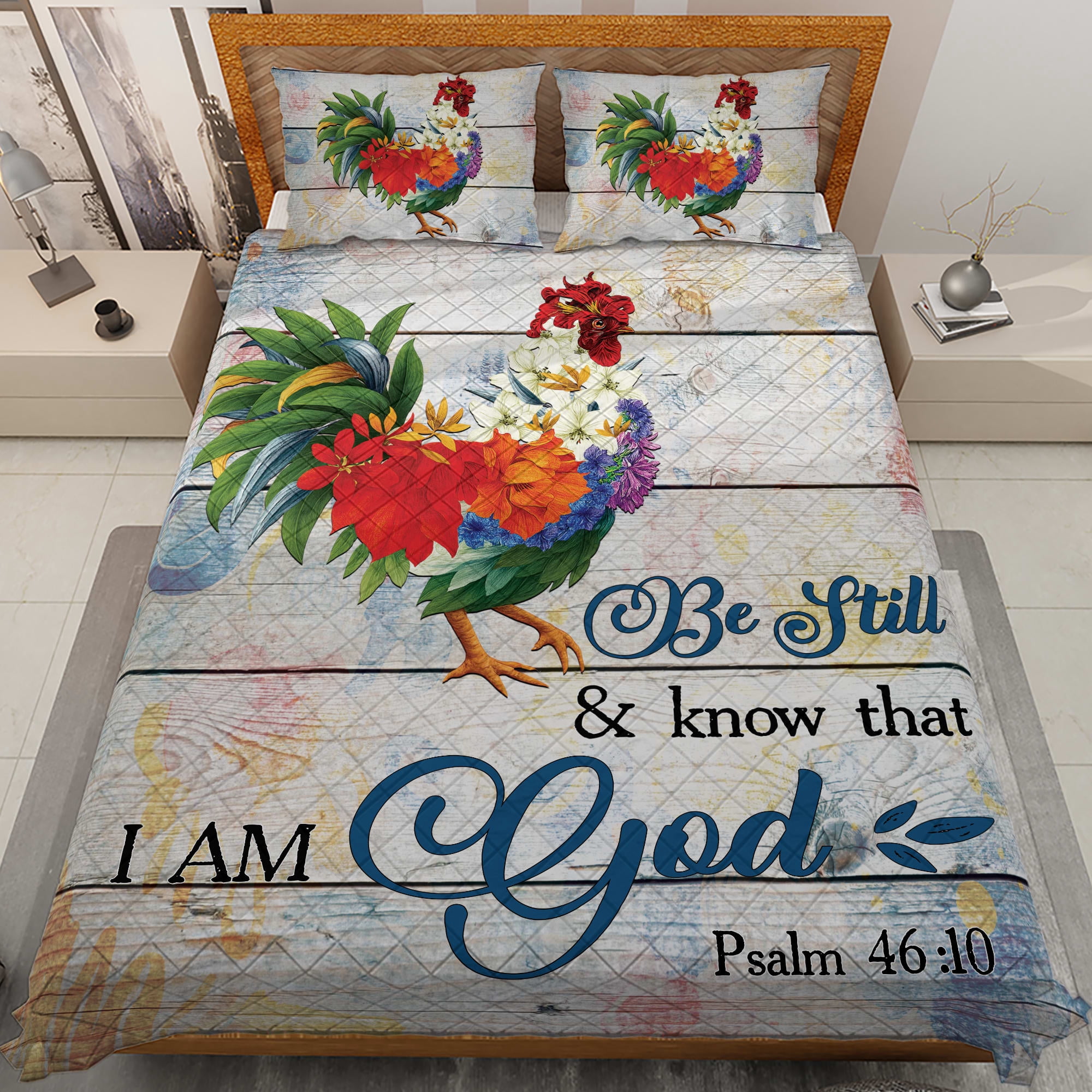 Lotusprinthandmade Know That I Am God Chicken Lovers Quilt Bedding Set ...