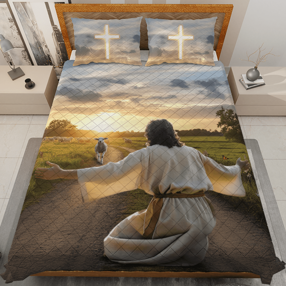 Lotusprinthandmade Lamb And Jesus Christian Quilt Bedding Set (White ...