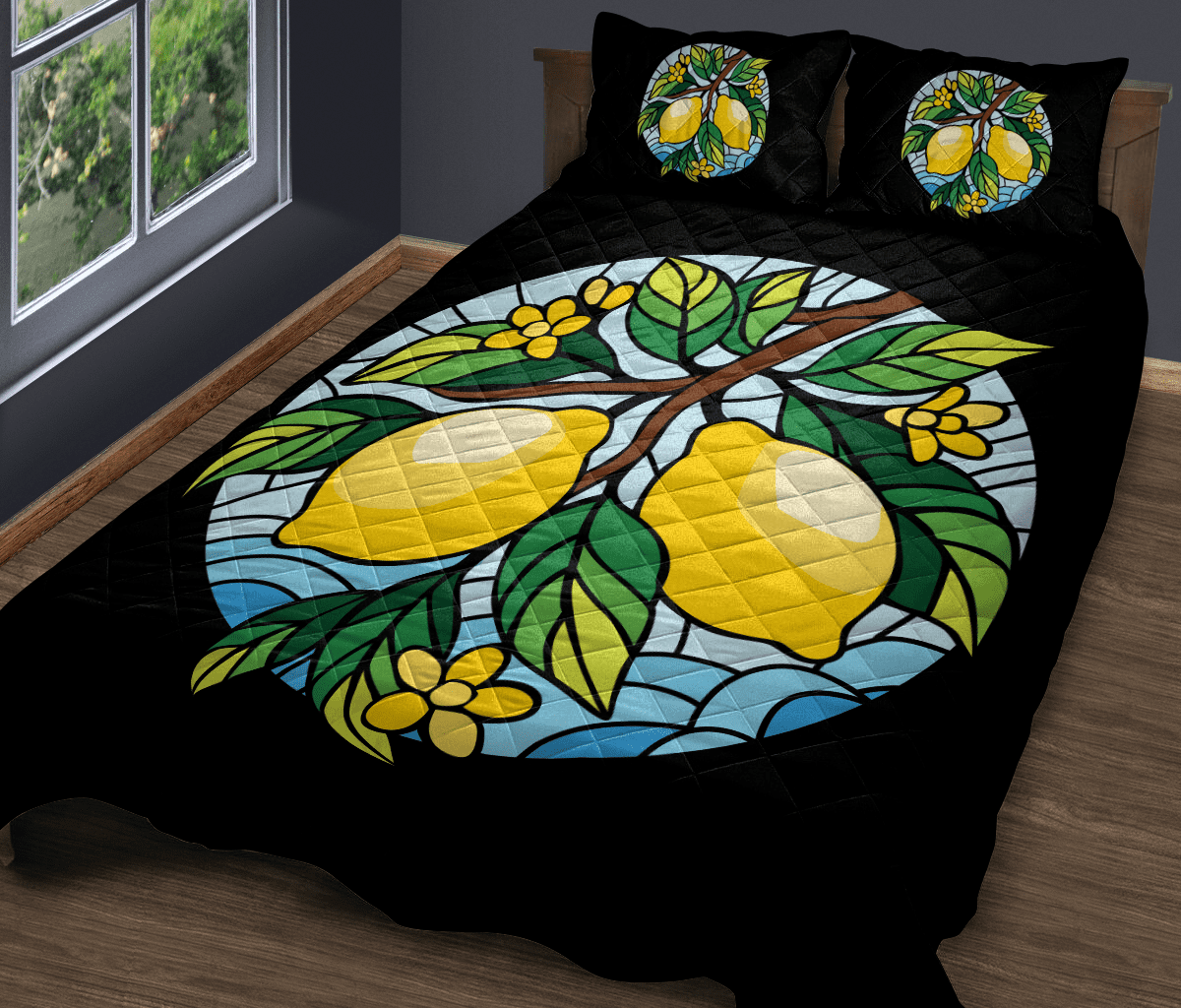 Lotusprinthandmade Lemon Graphic Quilt Bedding Set (Fold Hem) 5 Sizes ...