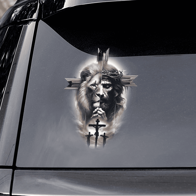 Lotusprinthandmade Lion and Jesus with Cross Transparent Vinyl Decal 4 ...