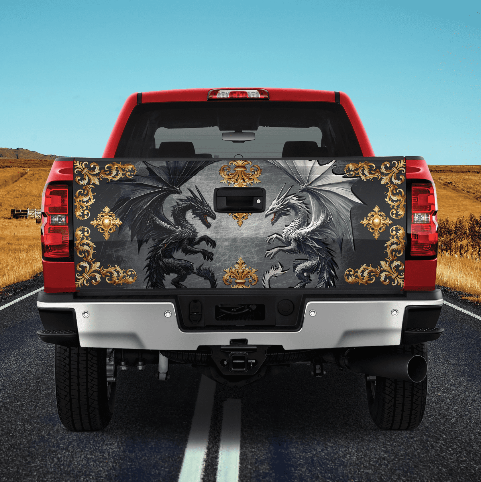 Lotusprinthandmade Love Dragon Couple Tailgate Wrap 2 Sizes (24"x58 ...