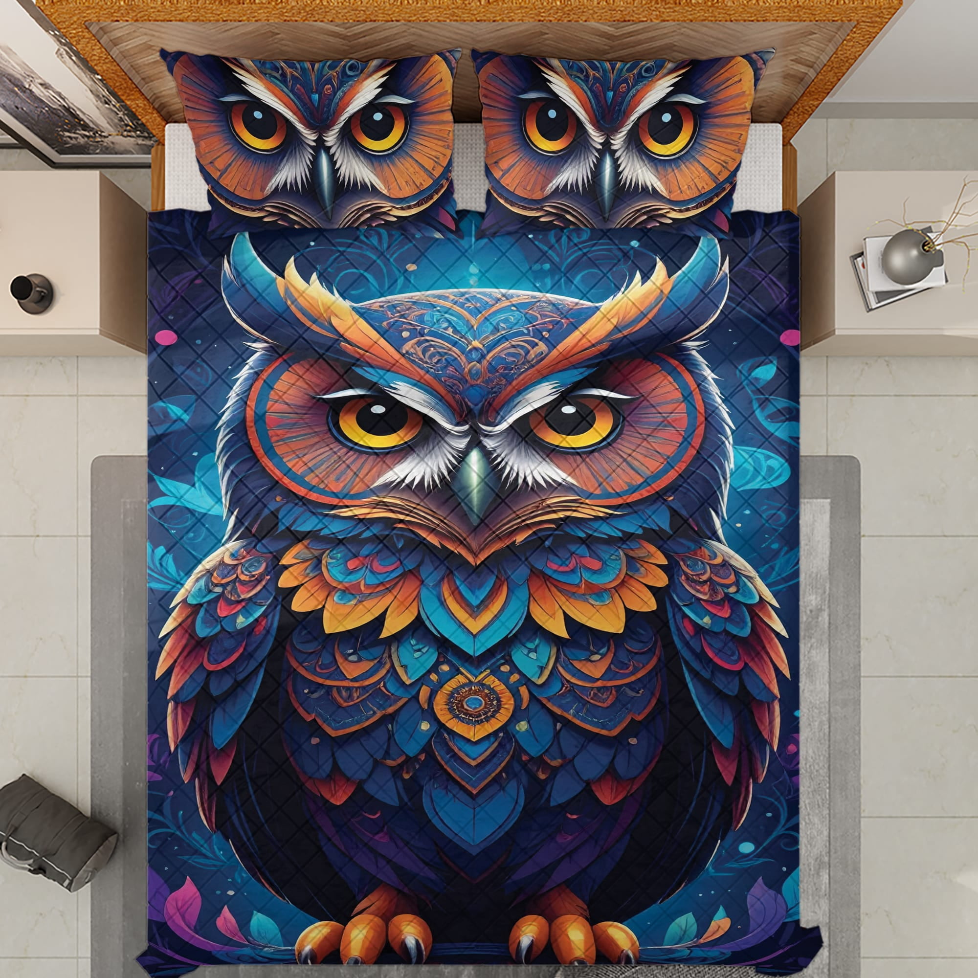 Lotusprinthandmade Owl Lovers Quilt Bedding Set (White Binding) 5 Sizes ...