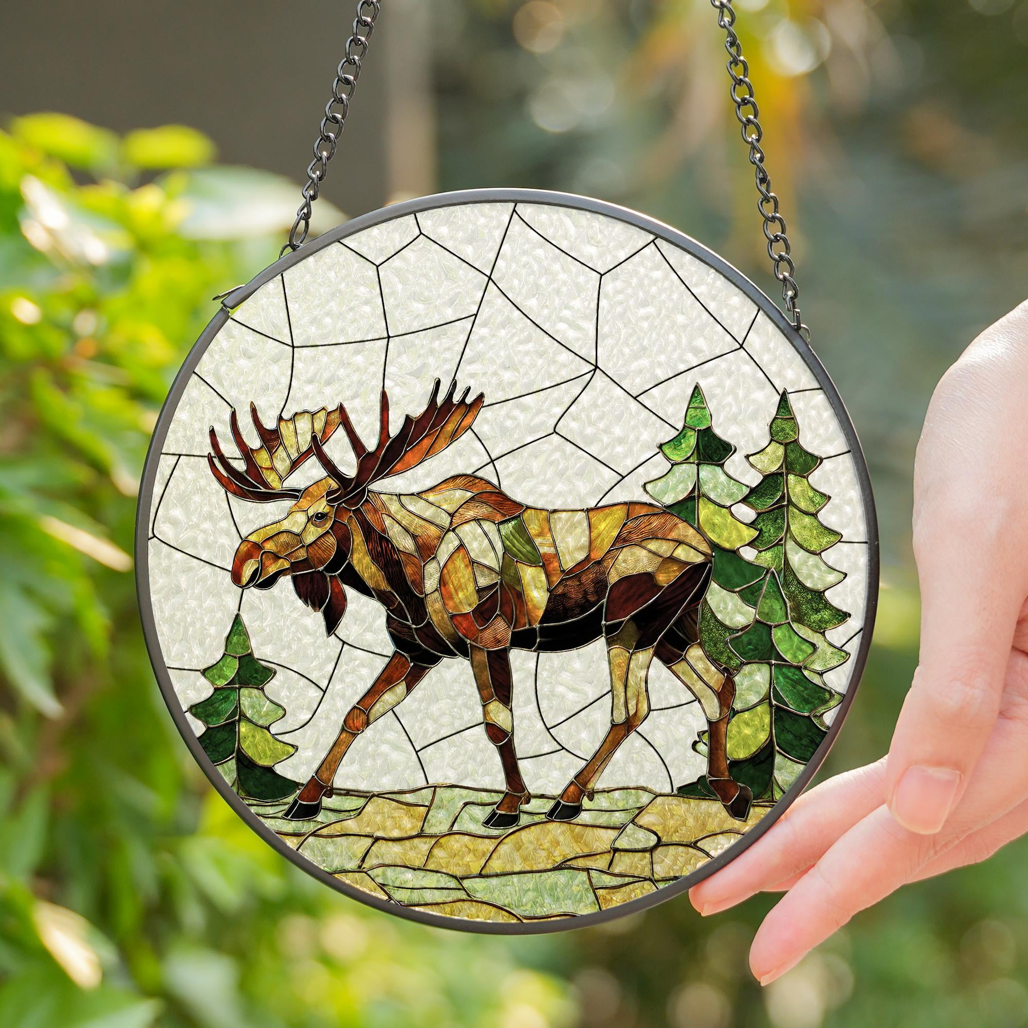 Lotusprinthandmade Moose Animal Stained Glass Suncatcher for Window ...