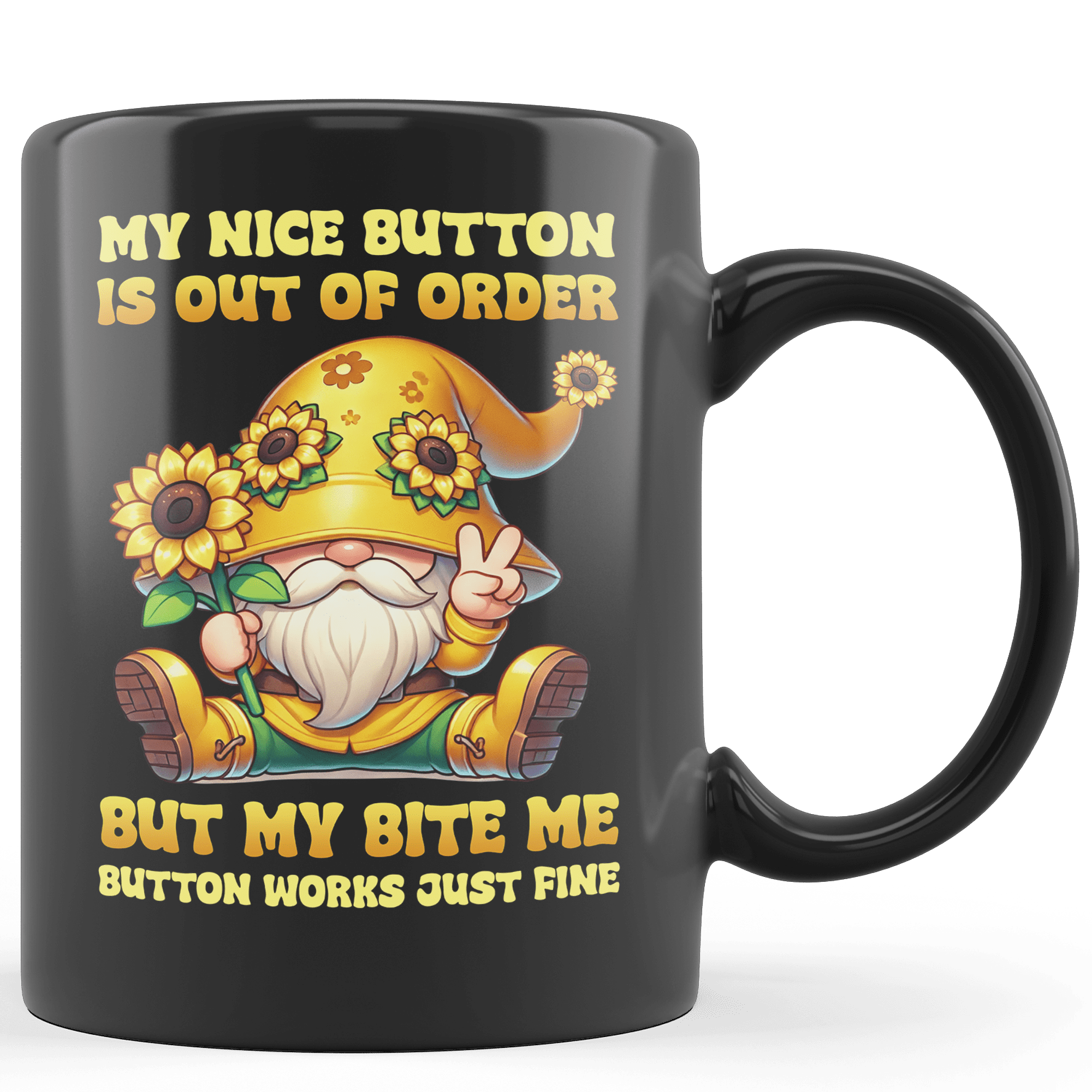Lotusprinthandmade My Nice Button Is Out Of Order Gnome Funny Black ...