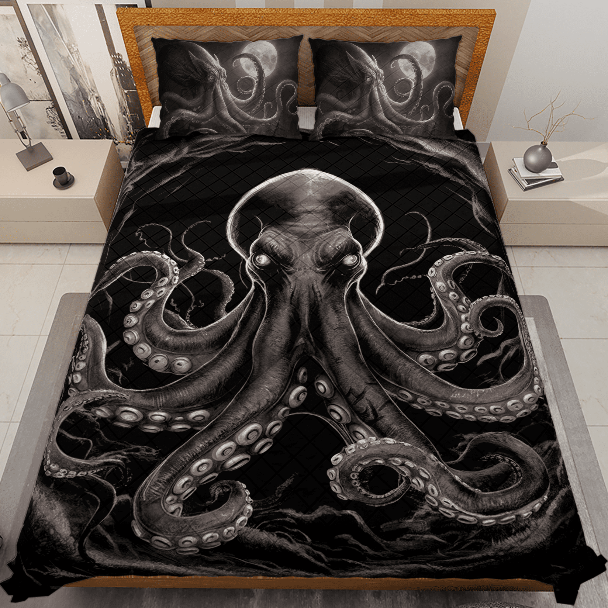 Lotusprinthandmade Octopus 3D Graphic Quilt Bedding Set (Fold Hem) 5 ...