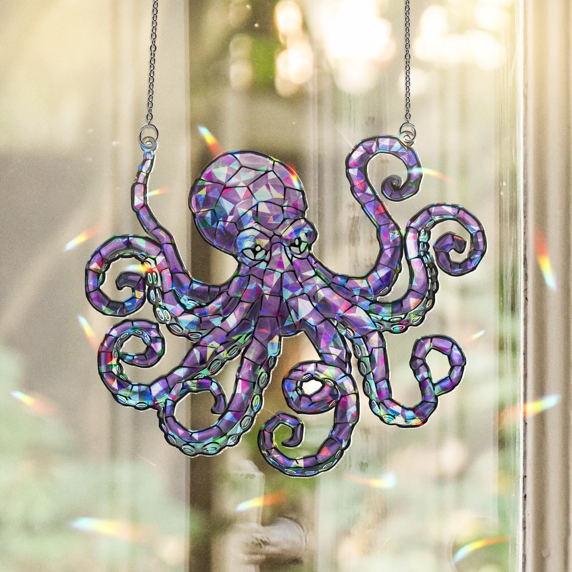 Lotusprinthandmade Octopus Graphic Custom Shape Broken Glass Hologram ...