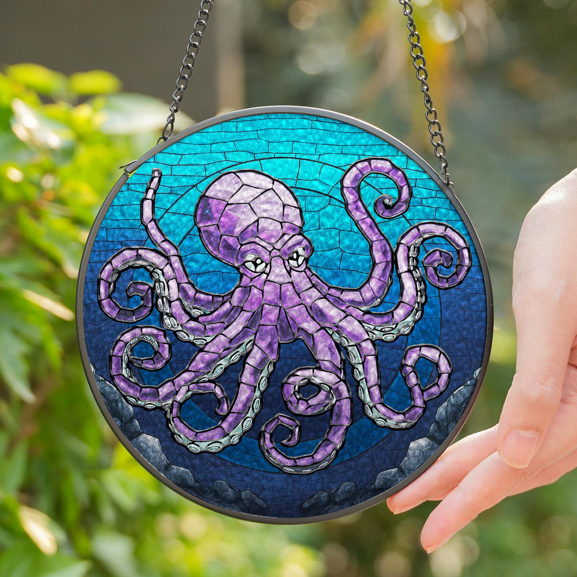 Lotusprinthandmade Octopus Graphic Stained Glass Suncatcher for Window ...
