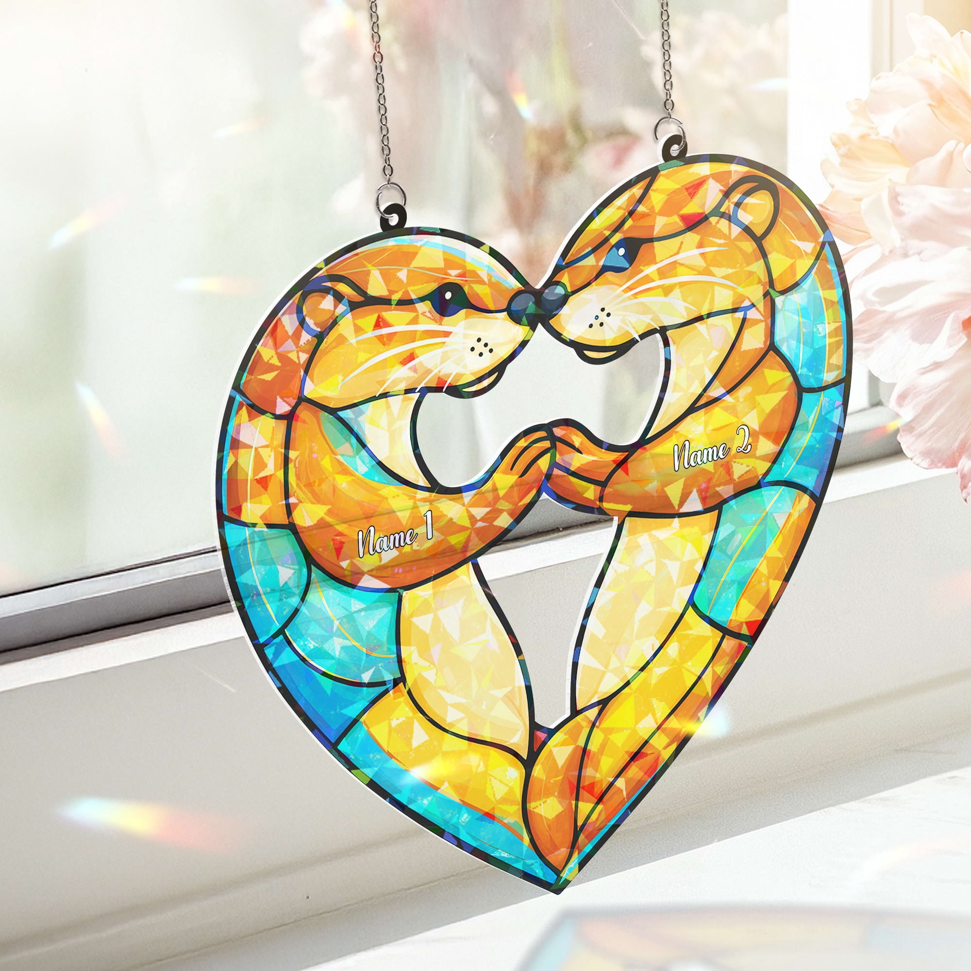 Lotusprinthandmade Otter Couple Custom Shape Broken Glass Hologram ...