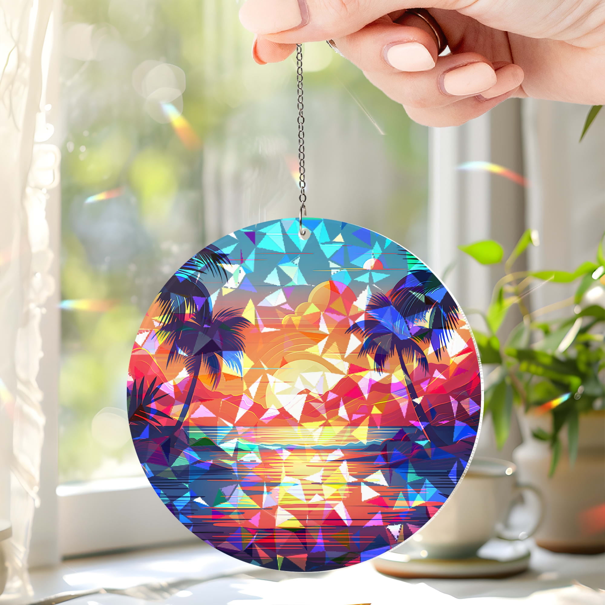 Lotusprinthandmade Palm Trees with Colorful Sunset Custom Shape Broken ...