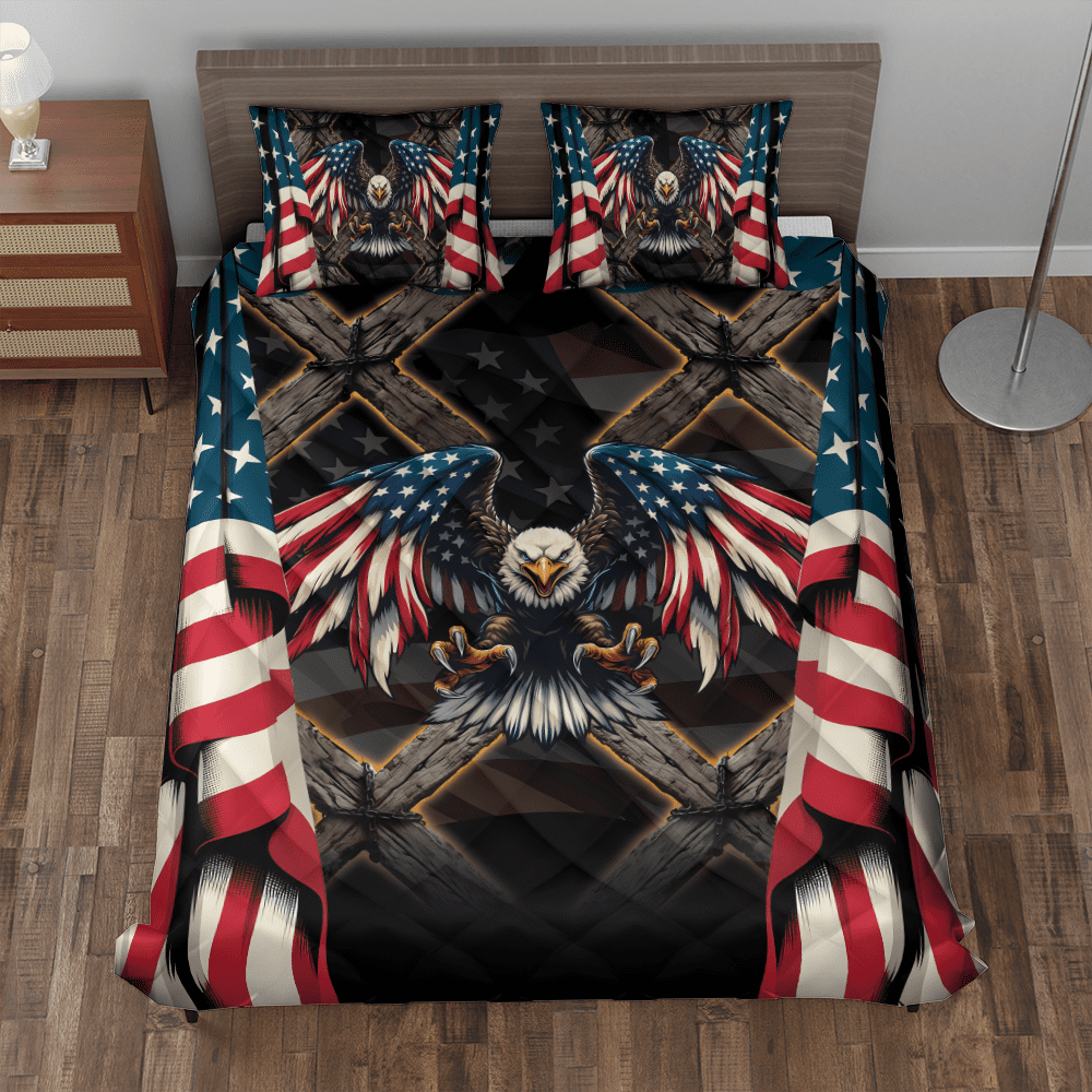Lotusprinthandmade Patriotic America Flag Eagle Quilt Bedding Set (Fold Hem) 5 Sizes (Made in ...