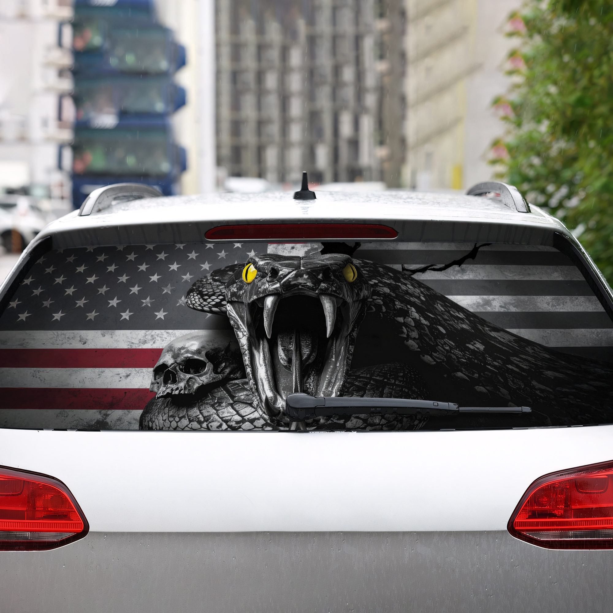 Lotusprinthandmade Patriotic Snake & Skull Rear Window Car Decal 3 ...