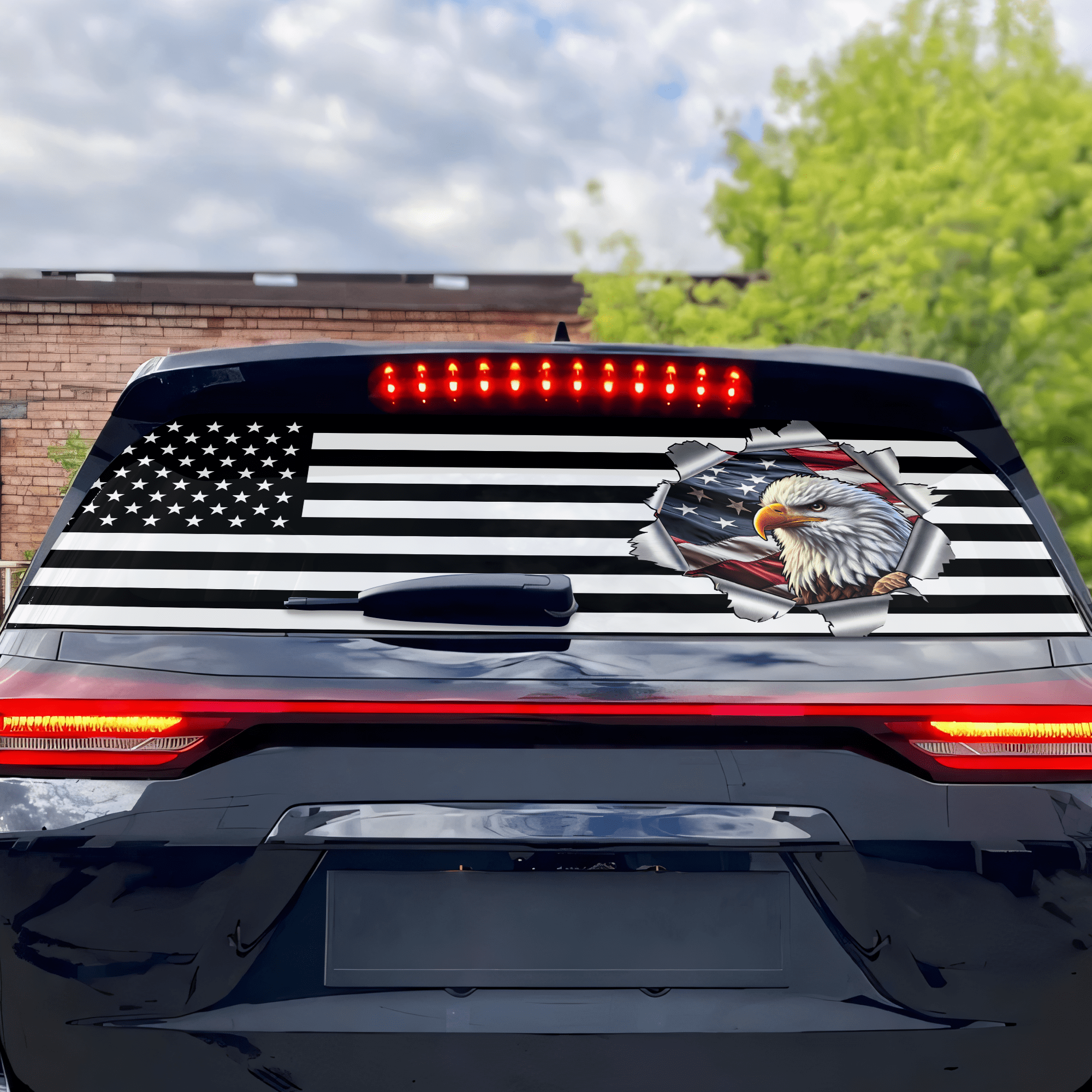Lotusprinthandmade Patriotic US Flag Eagle Rear Window Car Decal 3 ...
