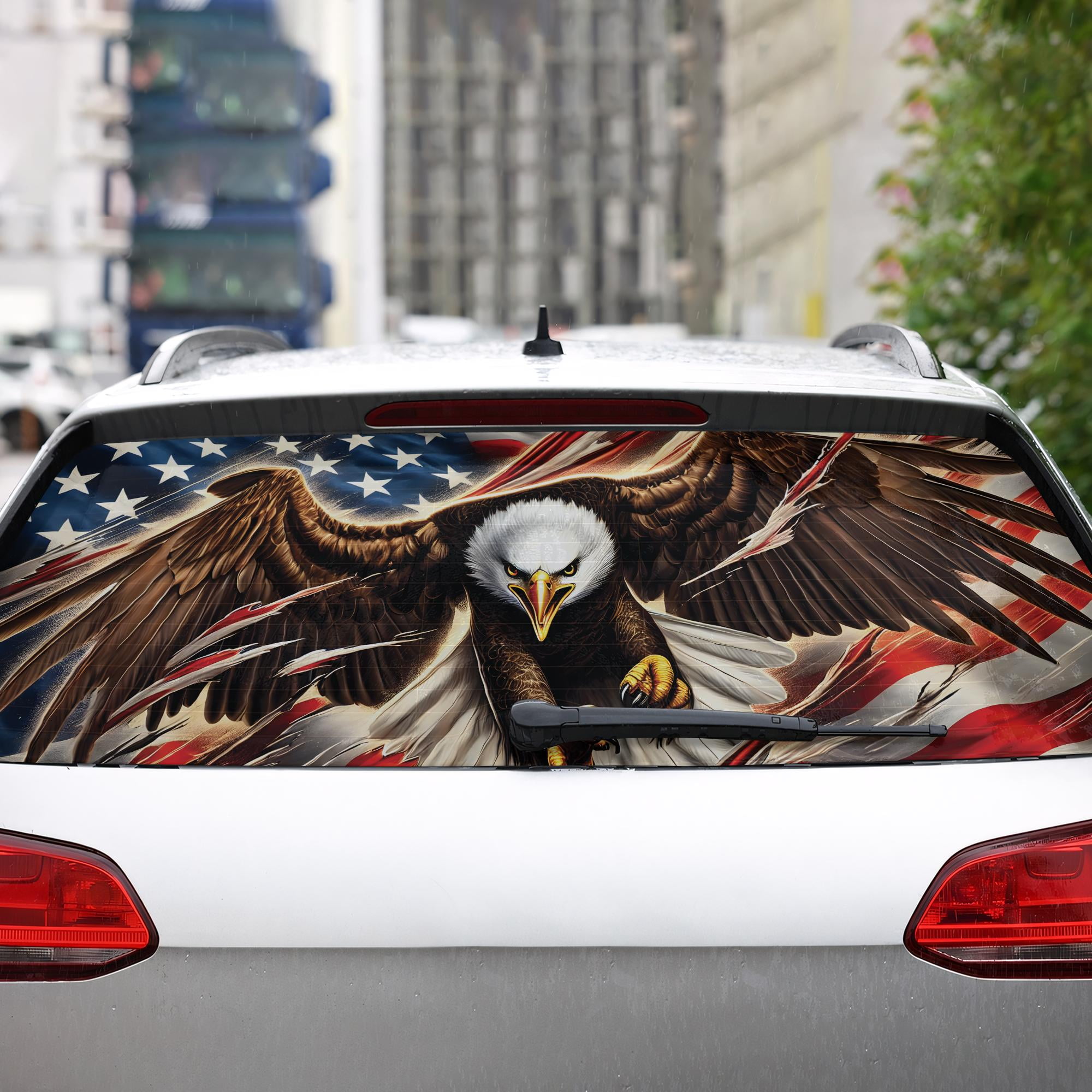 Lotusprinthandmade Patriotic US Flag Eagle Rear Window Car Decal 3 ...