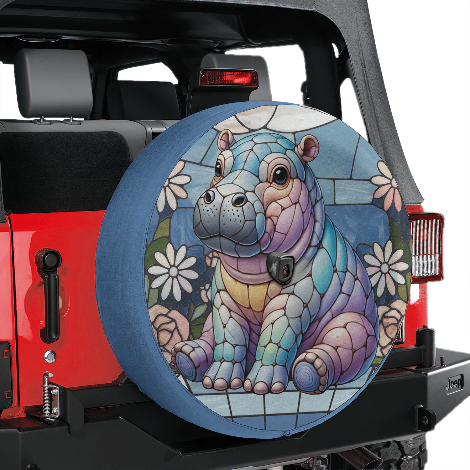 Lotusprinthandmade Peeking Hippo Pattern Spare Tire Cover With Backup ...