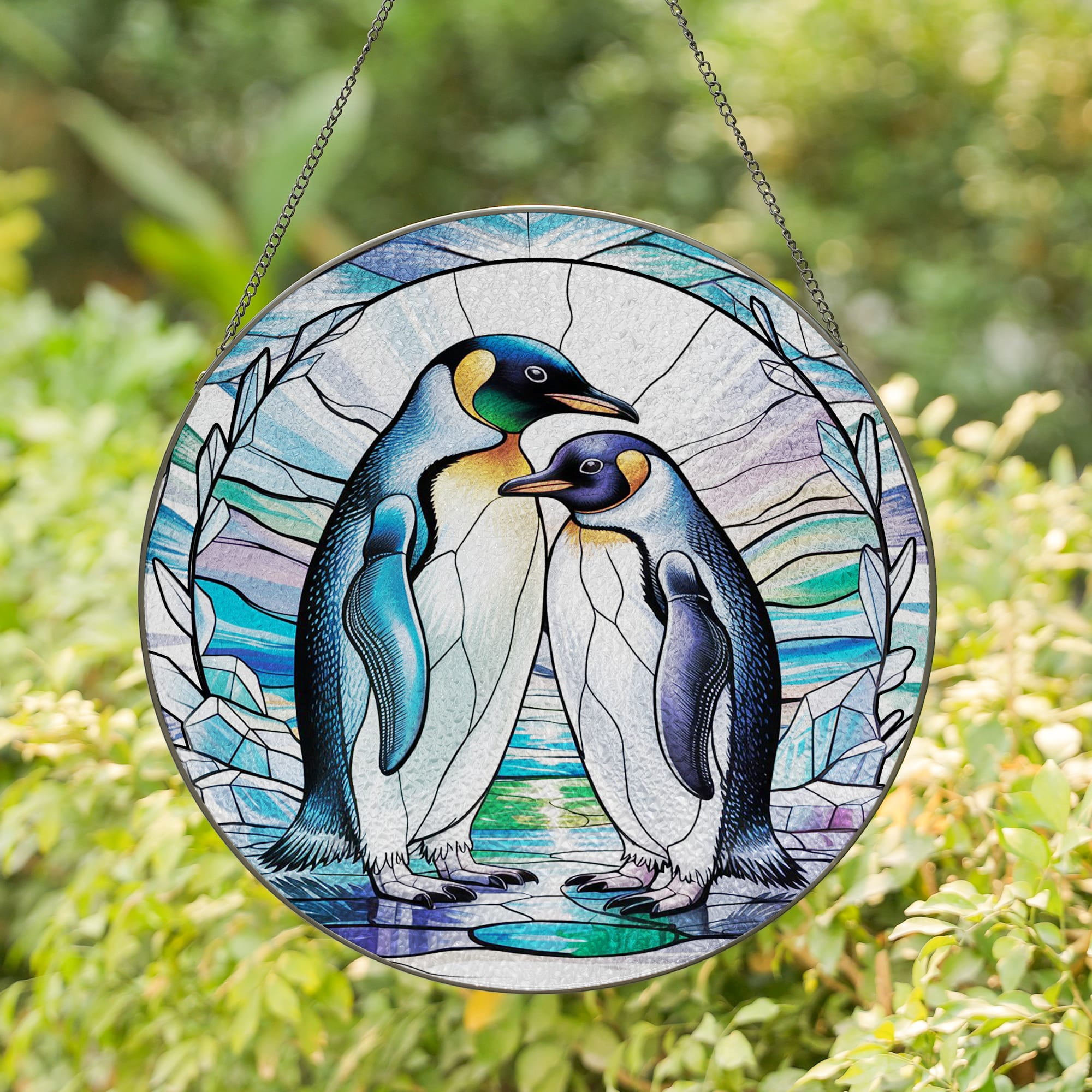 Lotusprinthandmade Penguin Couple Stained Glass Suncatcher for Window ...