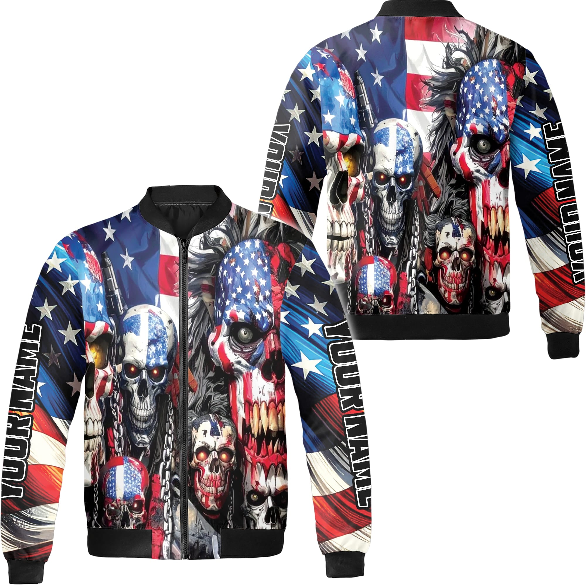 Lotusprinthandmade Personalized America Flag Skull Skeleton Bomber ...